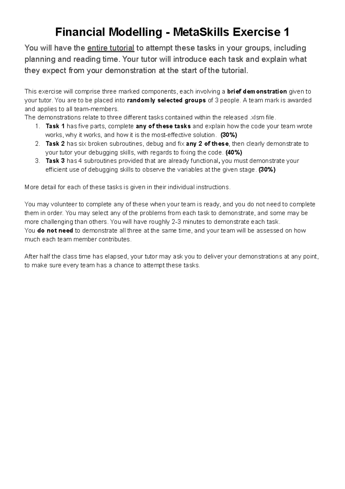 Exercise 1 Instructions - Financial Modelling - MetaSkills Exercise 1 ...