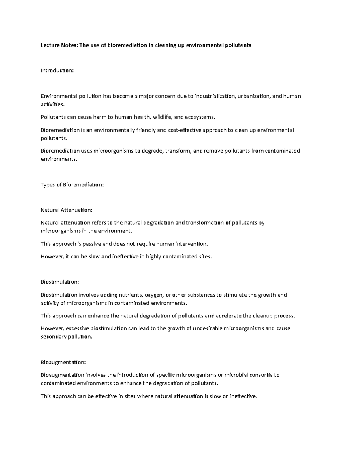 Lecture Notes: The use of bioremediation in cleaning up environmental ...