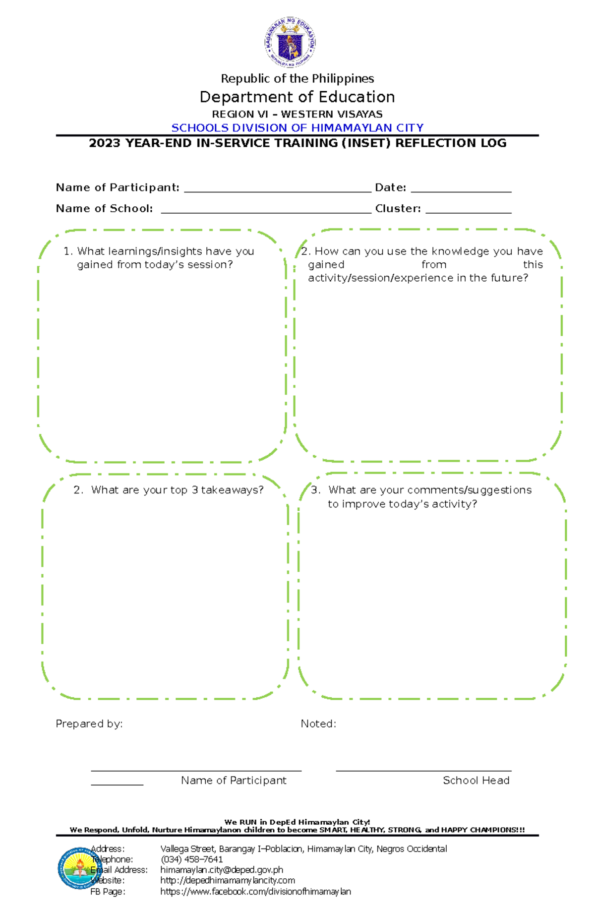 YEAR end Inset Reflection LOG - Republic of the Philippines Department ...