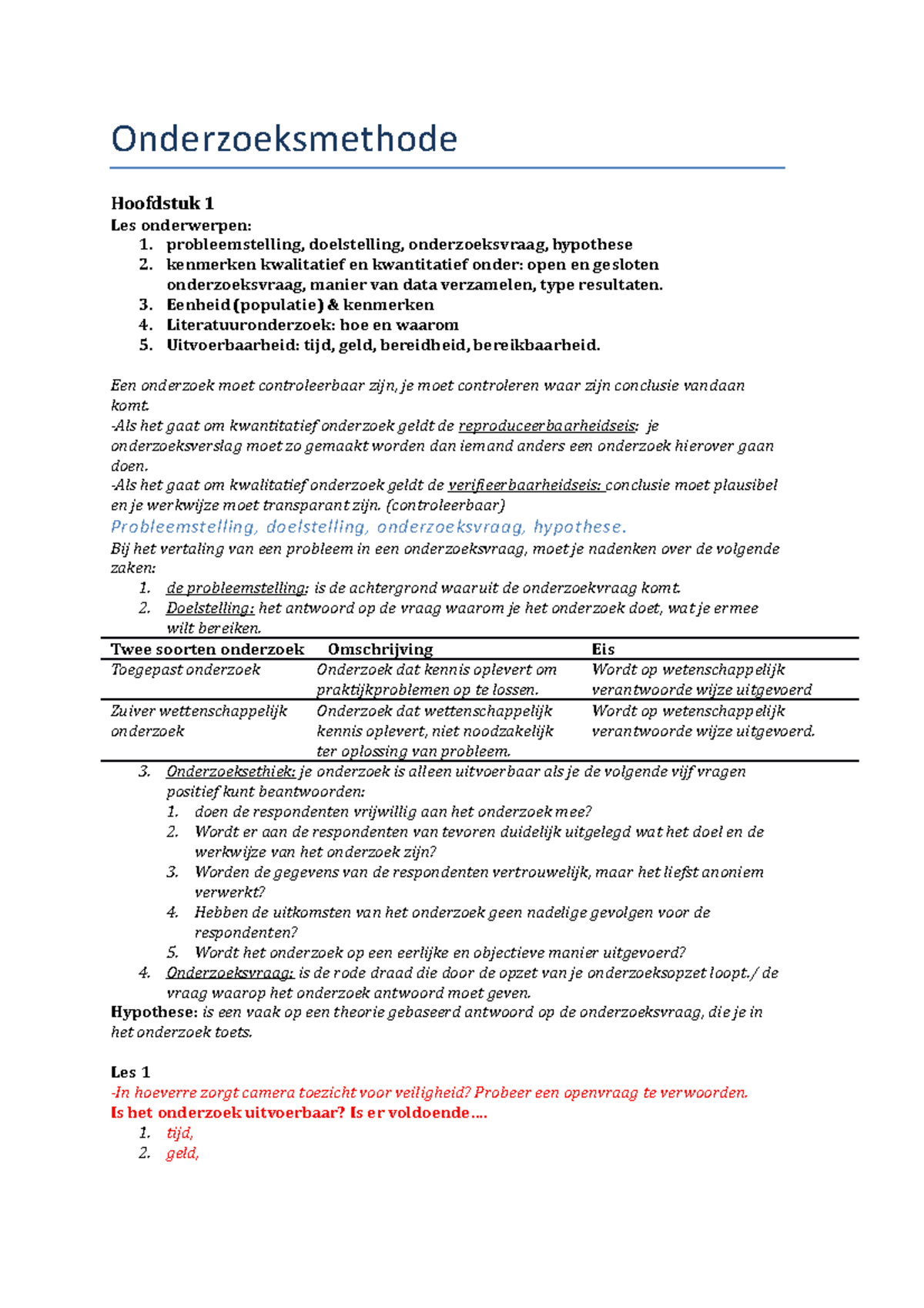Onderzoeksmethode - College-aantekeningen 1-7 - Onderzoeksmethode ...