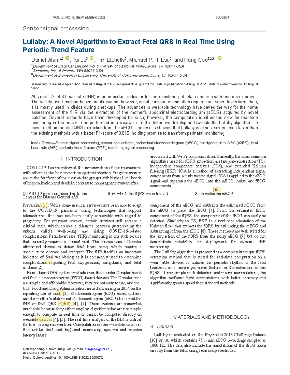Exercise 3 Week 2 Ieee Referencing Sensor Signal Processing Lullaby A Novel Algorithm To