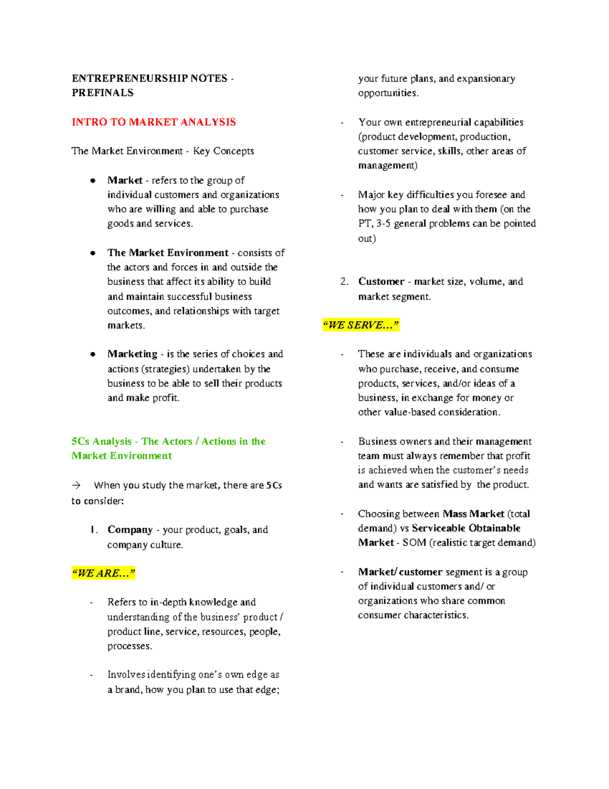 Entrepreneurship Notes - ENTREPRENEURSHIP NOTES - PREFINALS INTRO TO ...