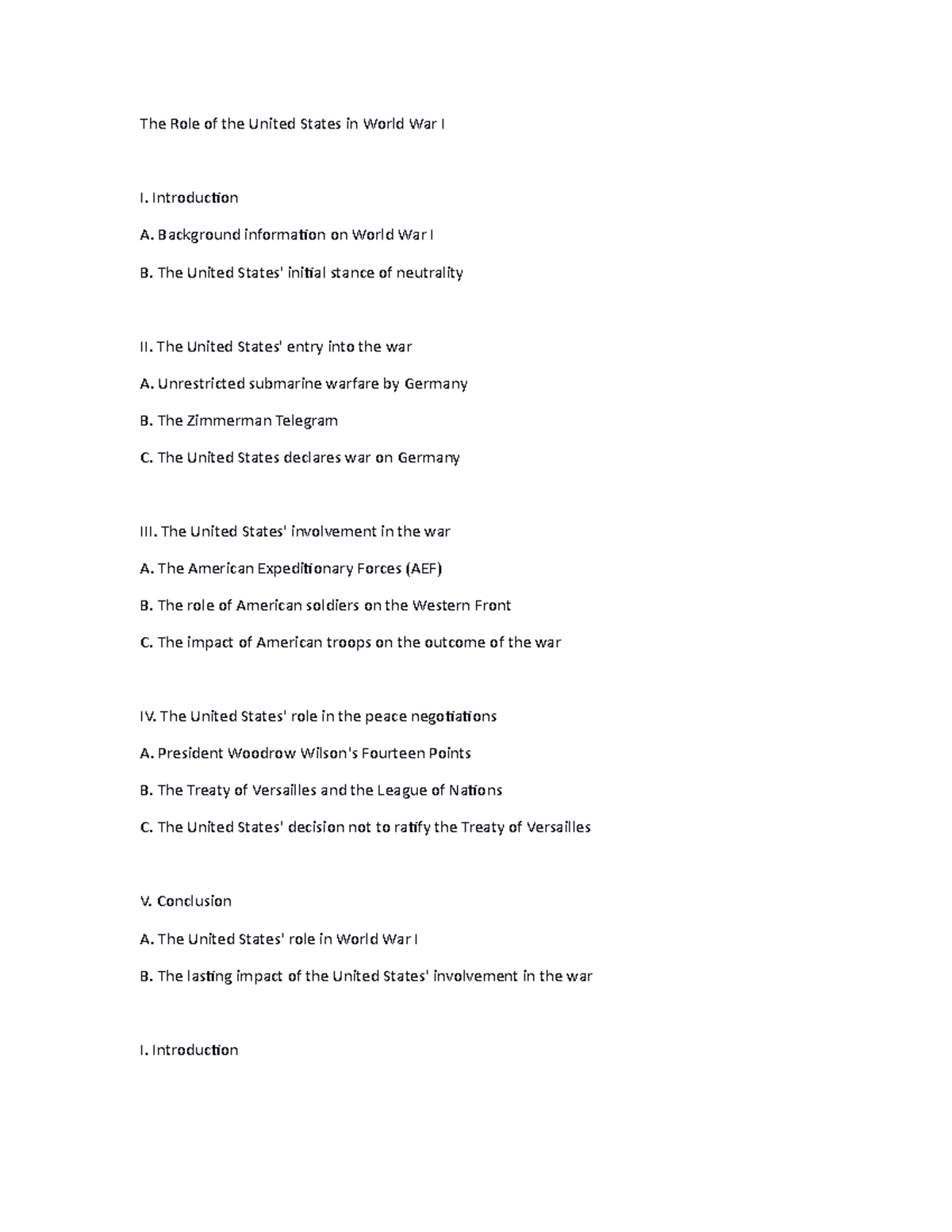 The role of the United States in World War 1 - Introduction A ...