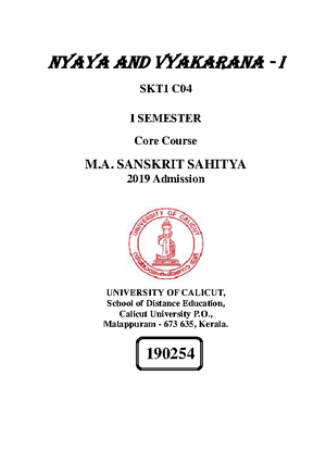 SKT2C07(Sahitya) - Nyaya & Vyakarana II - MA. Sanskrit(Sahitya) - Studocu