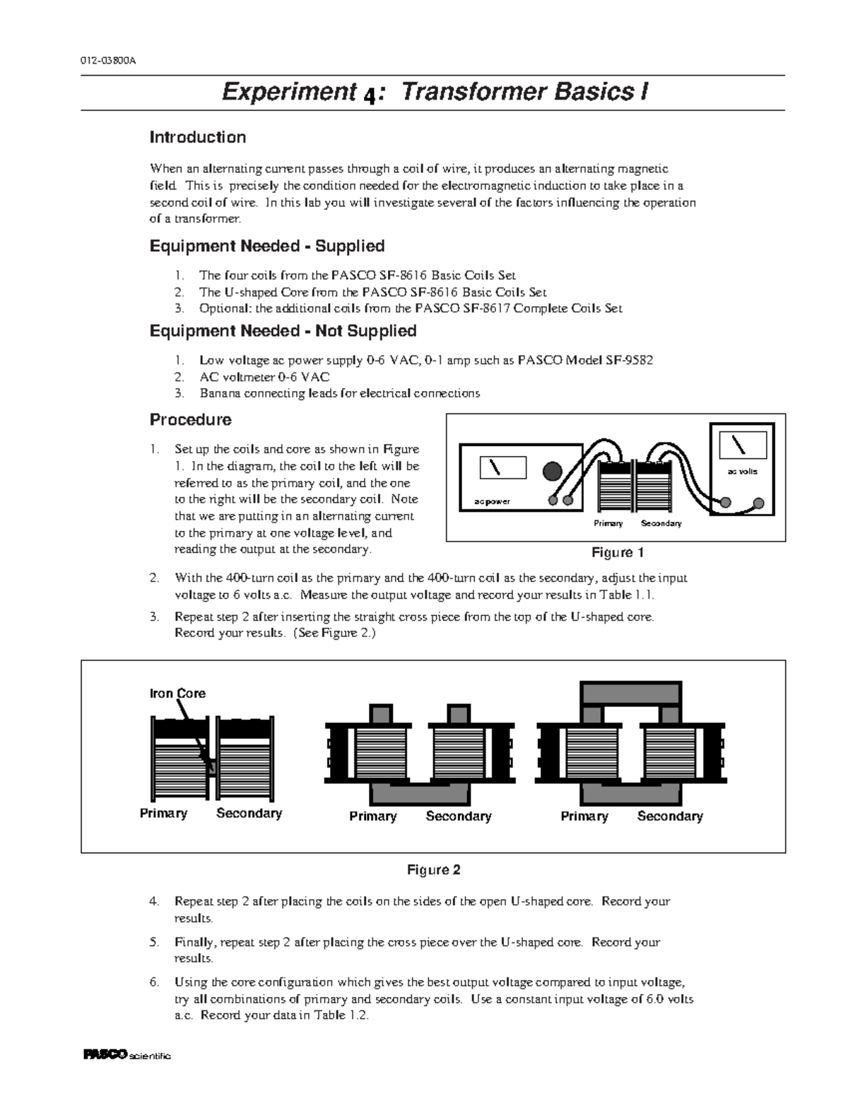 Experiment 4 Transformer basics - scientific 5 012-03800A Experiment 1 ...