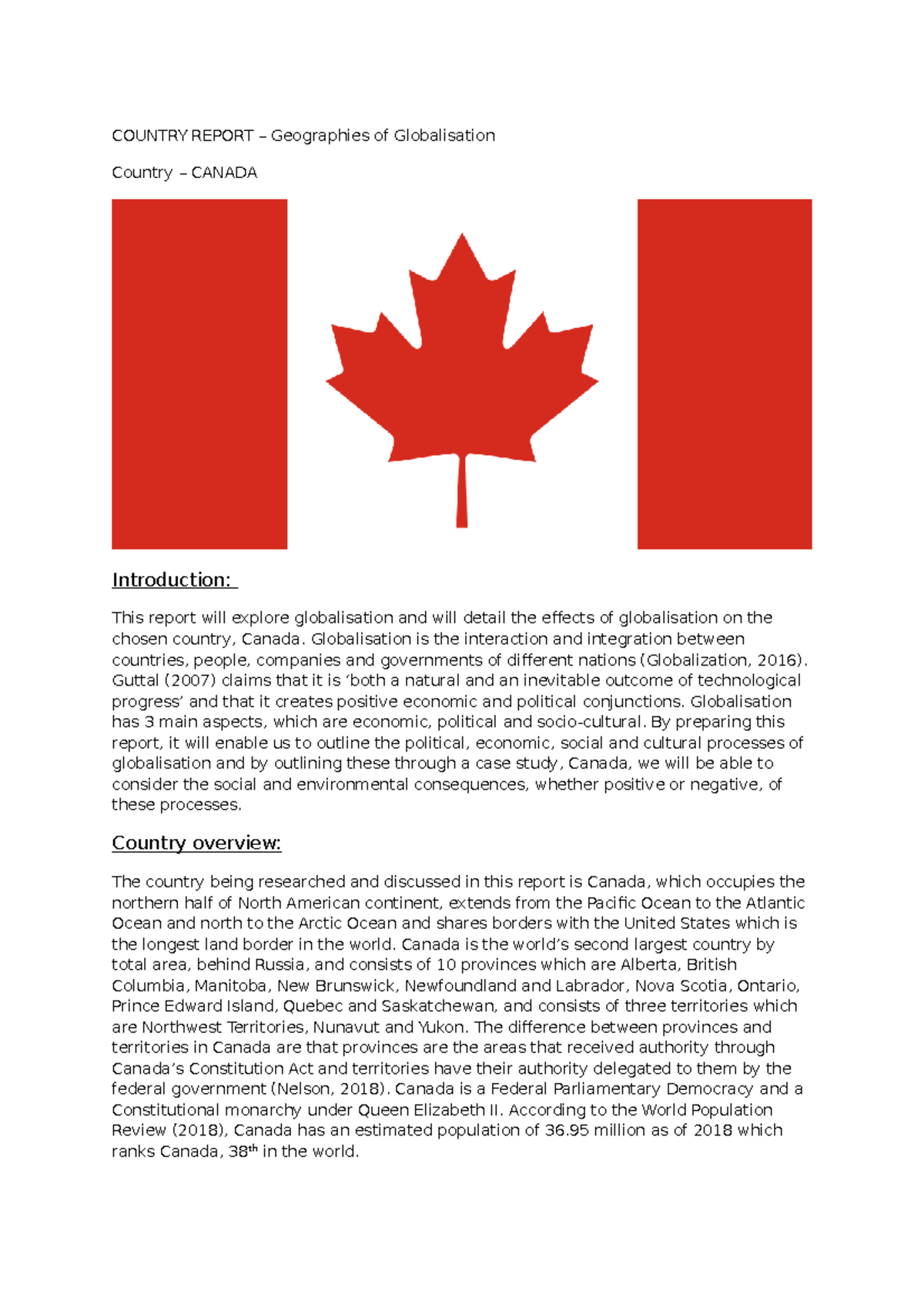 Country report - Canada - POLIS 3001 - Adelaide University - Studocu