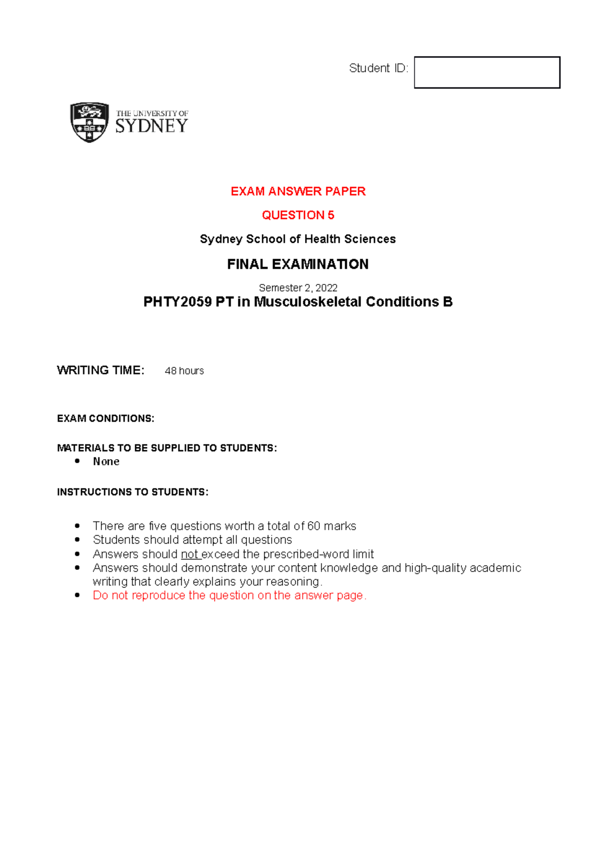 51046445 Answer Q5 - framework and example for question 5 in the final ...