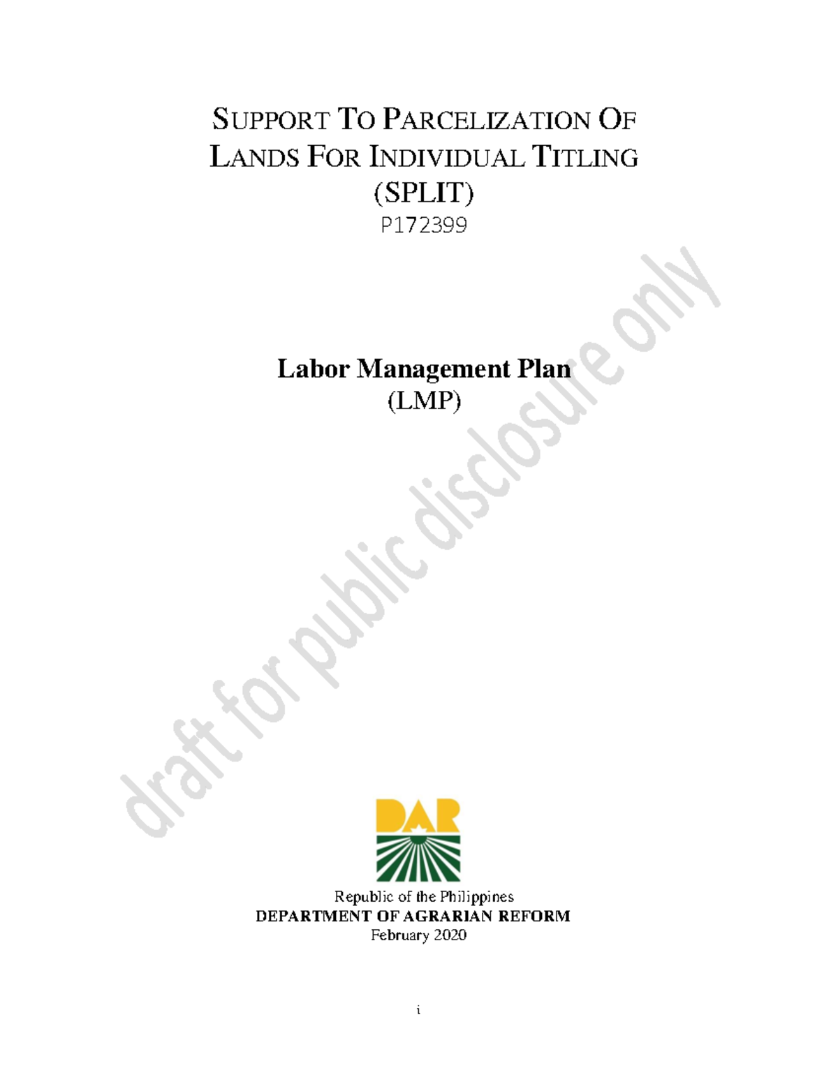 Lmp project split dar version 26 feb 2020 - i SUPPORT TO PARCELIZATION ...