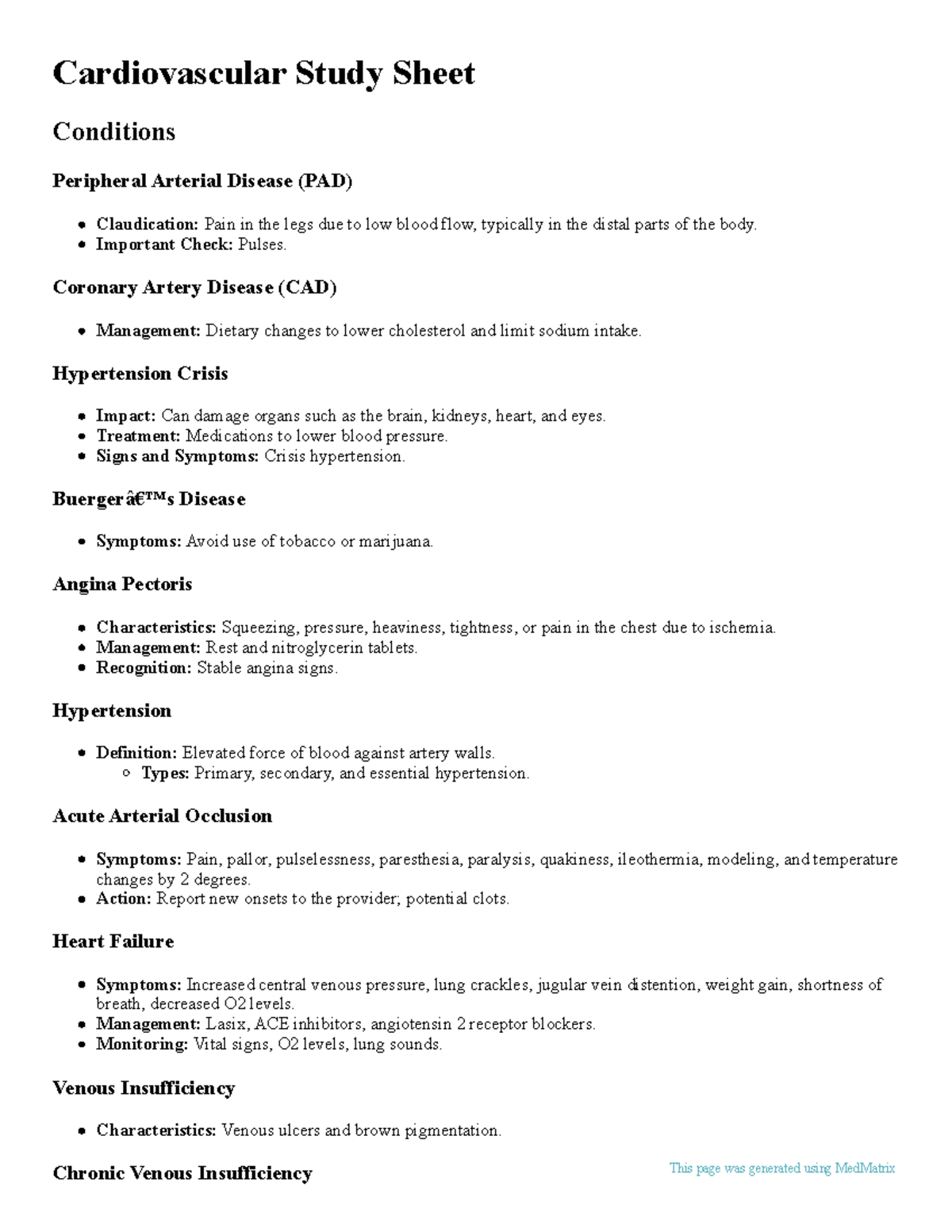 Study Sheet Sun, Aug 18, 2024 - Cardiovascular Study Sheet Conditions ...