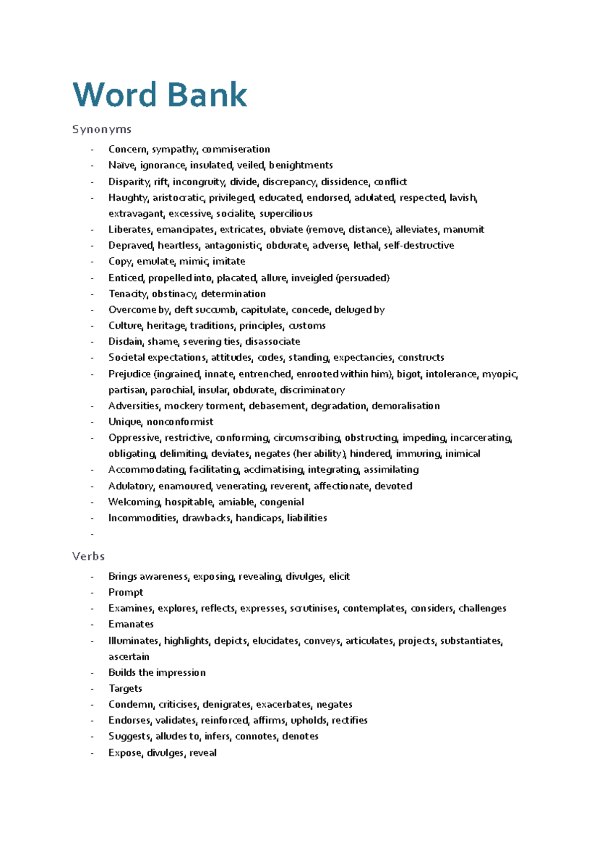 Word Bank - Word Bank - Word Bank Synonyms - Concern, sympathy ...