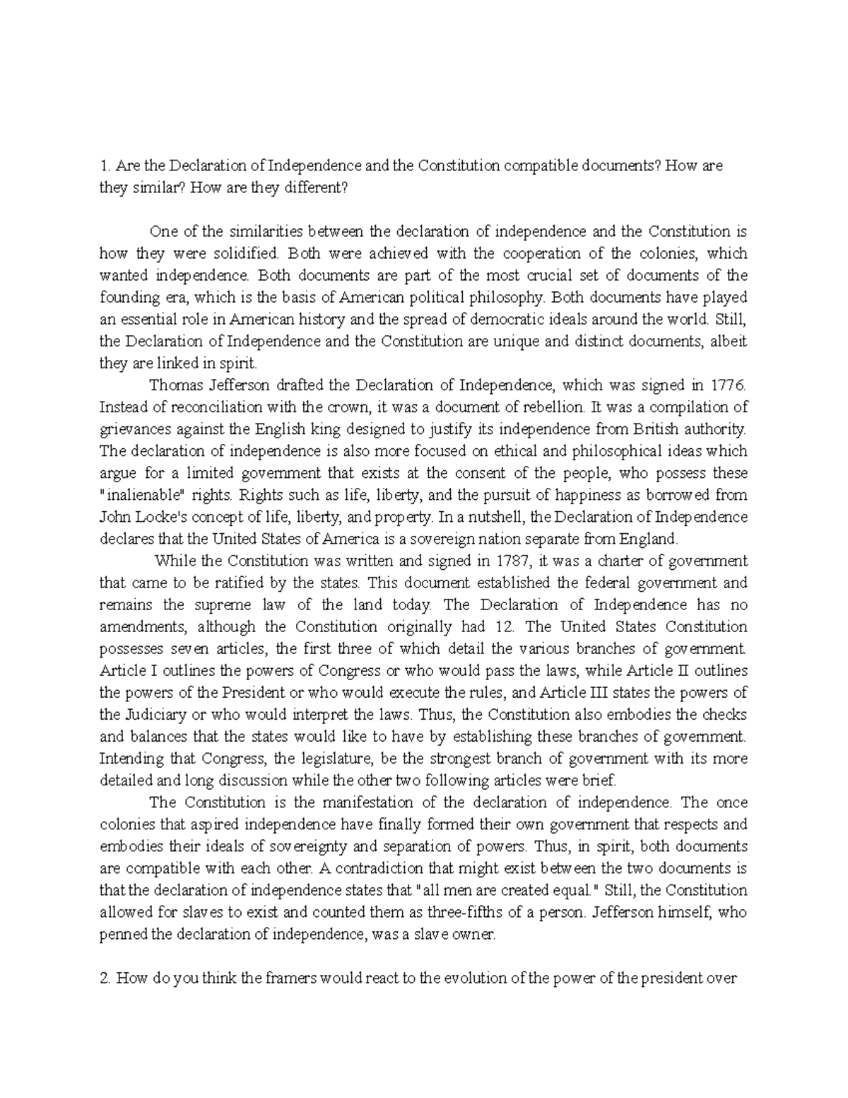 US Government and Politics - Are the Declaration of Independence and ...