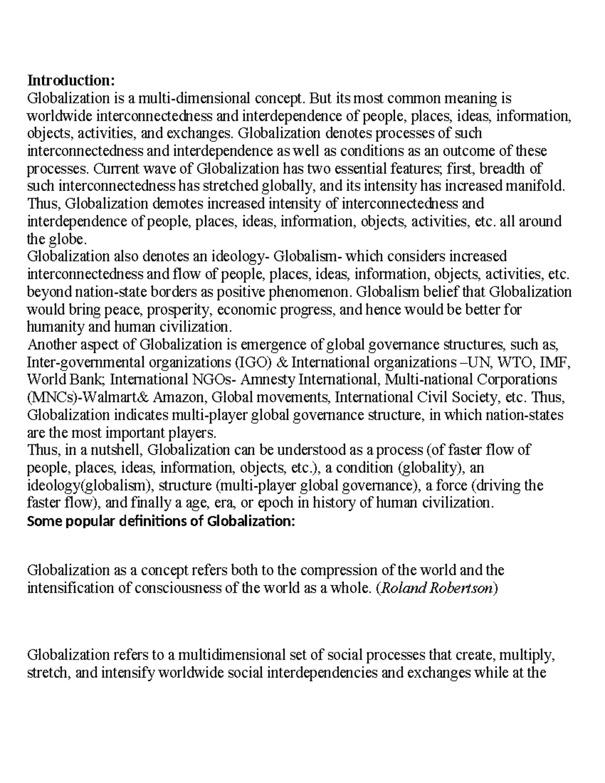 Globalization - Introduction: Globalization is a multi-dimensional ...