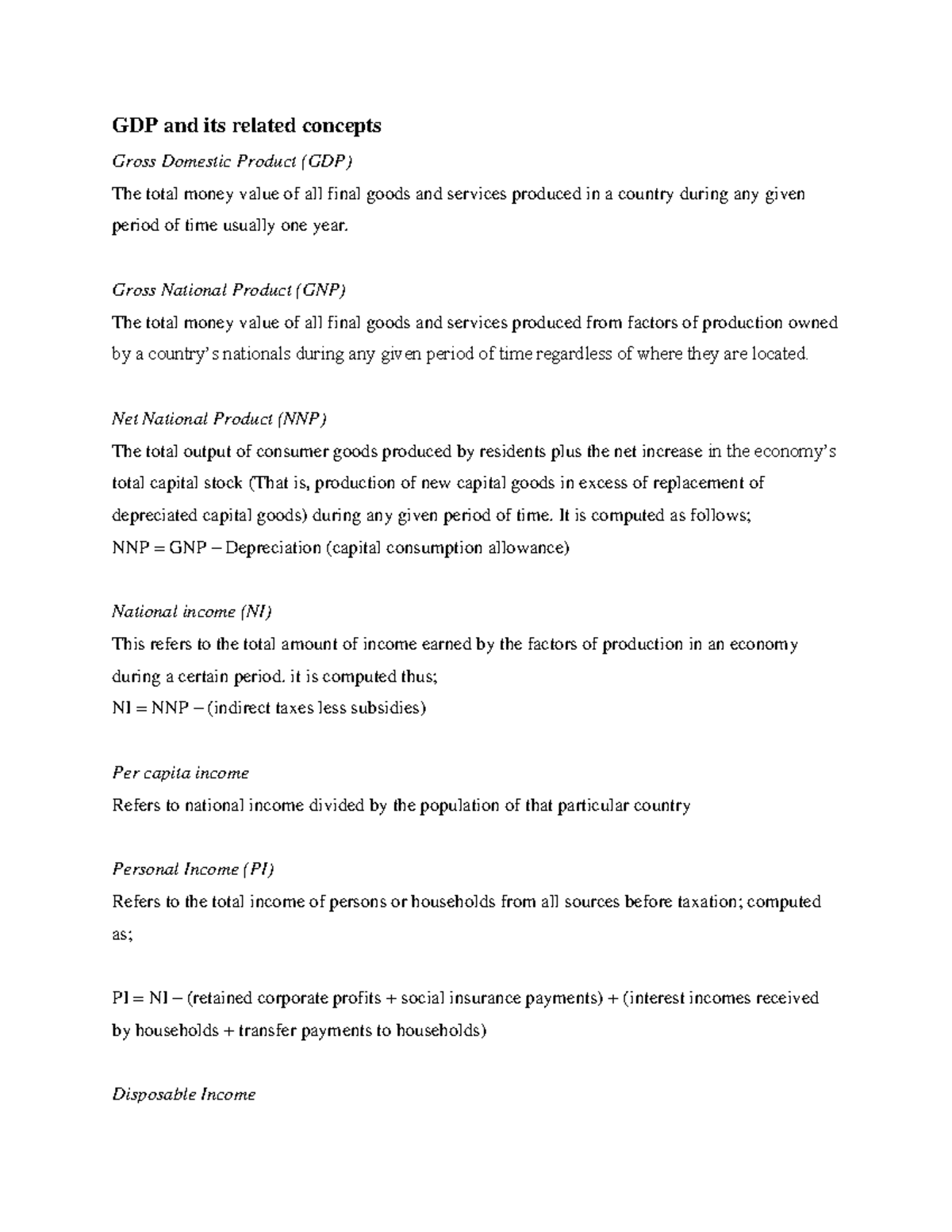 Macro Lecture 3 - study notes - GDP and its related concepts Gross ...