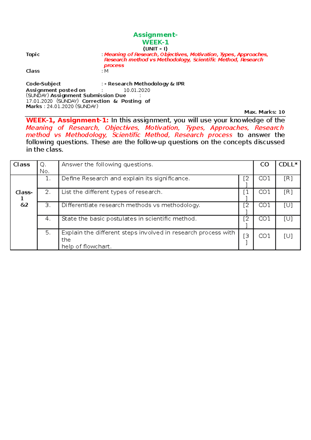 Week-1 Assignment-1 - Fbbvxx - Assignment- WEEK- (UNIT – I) Topic : Meaning of Research ...