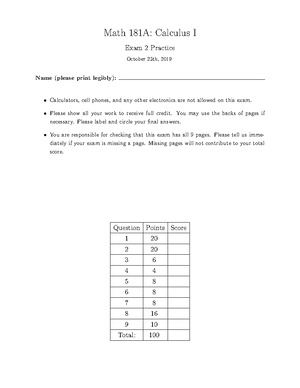 Exam3 practice Soln - MATH 181A - Studocu