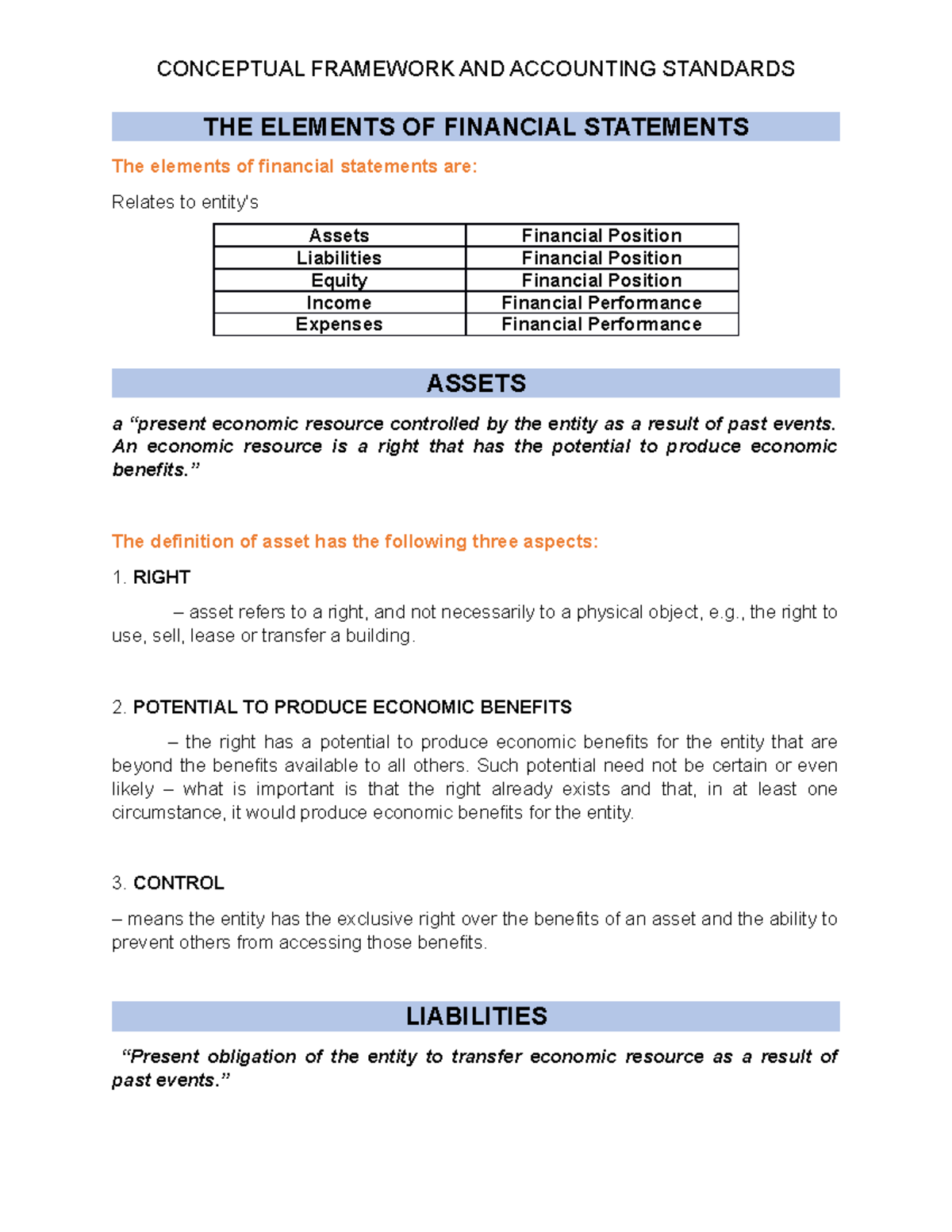 The Elements of Financial Statements - CONCEPTUAL FRAMEWORK AND ...