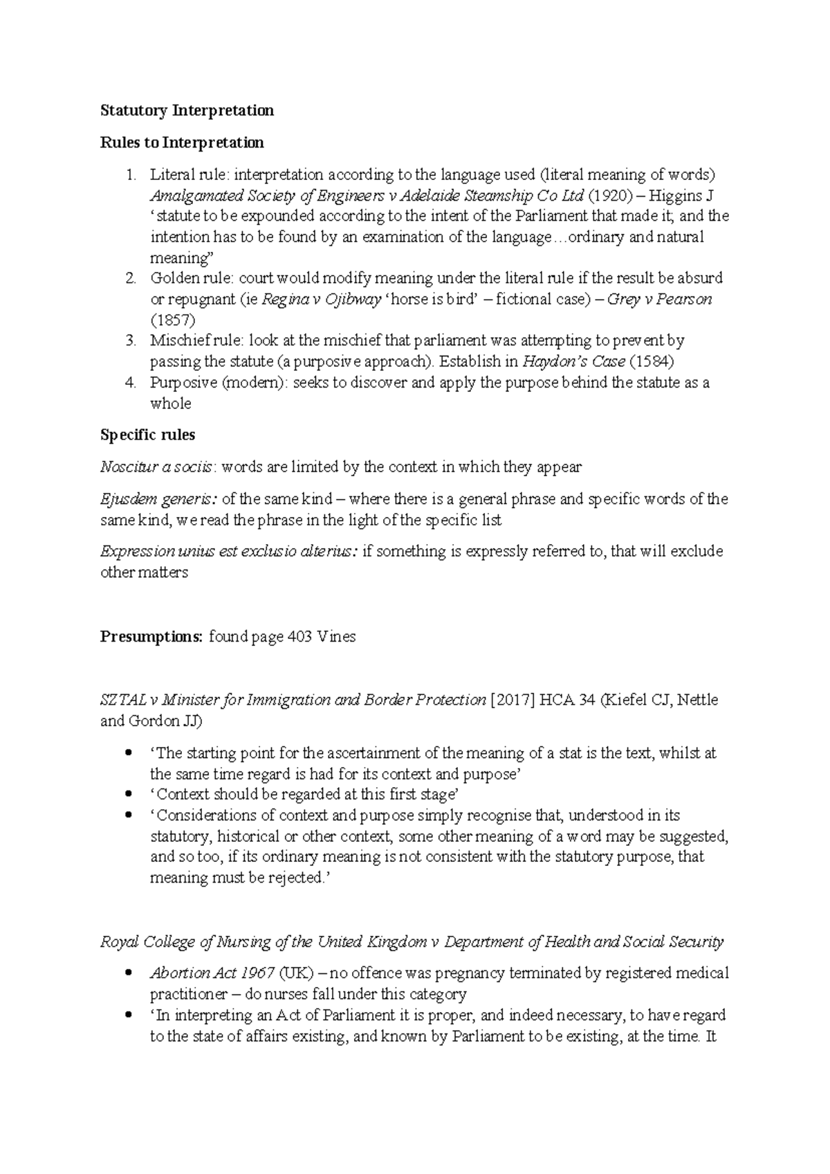 Statutory Interpretation Overview: Key Rules and Cases - Statutory ...