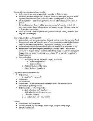 Personality Psych Notes - Chapter 1: What is Personality Chapter 2 ...