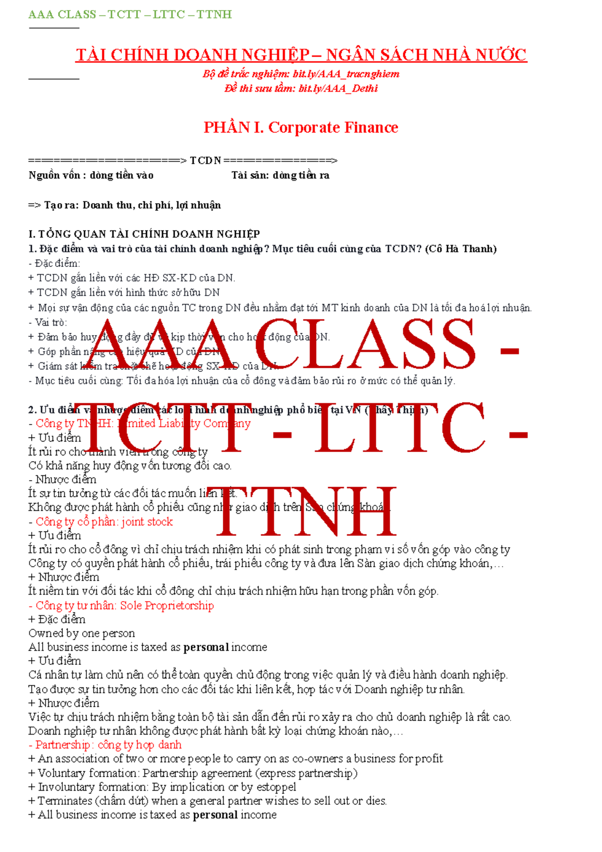 AAA class - lý thuyết tài chính - TÀI CHÍNH DOANH NGHIỆP – NGÂN SÁCH ...