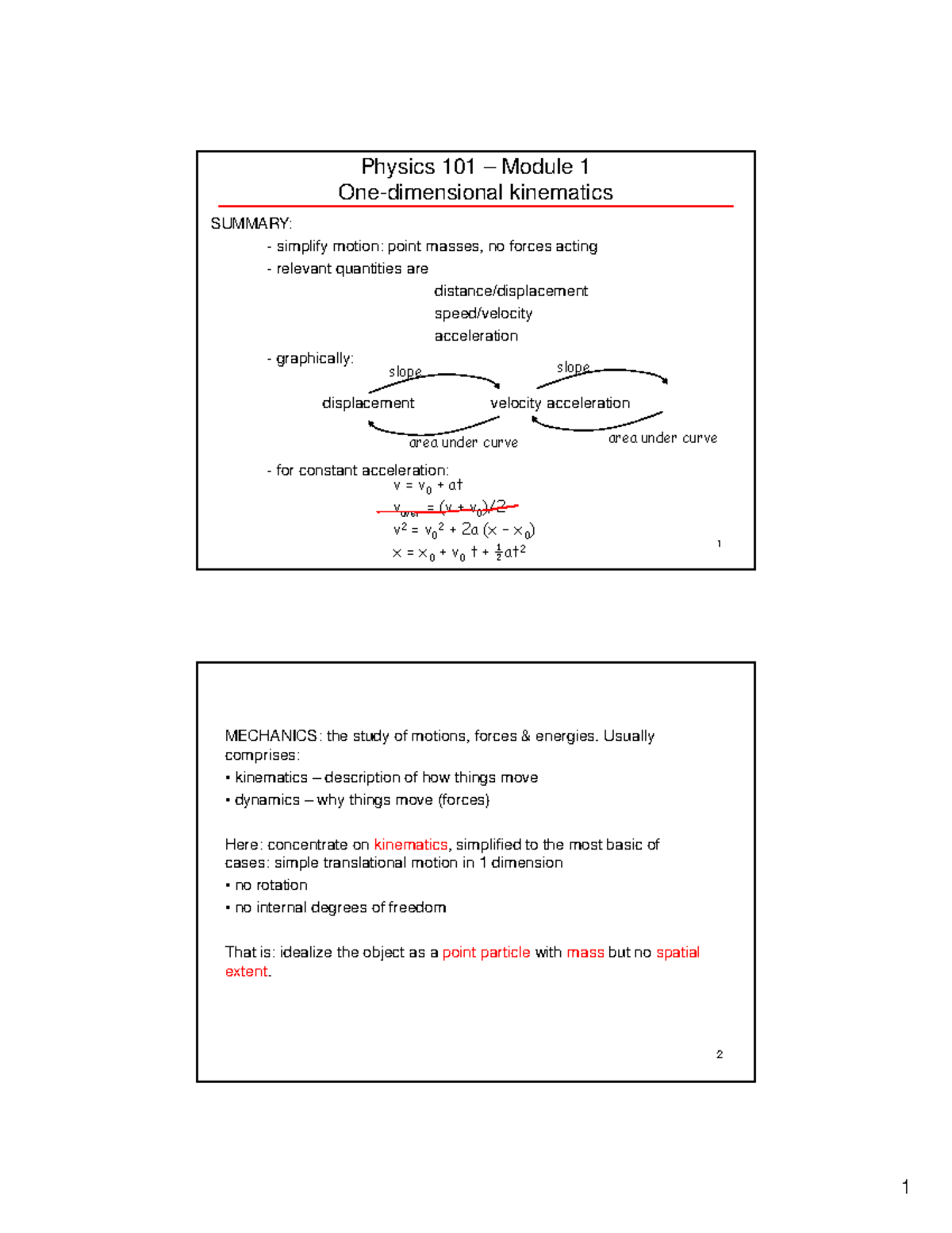 Module 1-1D kinematics post lecture - Physics 101 – Module 1 One ...