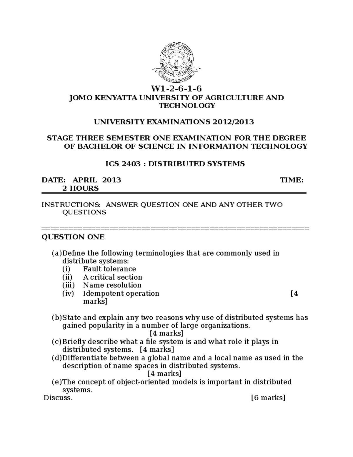 ICS 2403 - DISTRIBUTED SYSTEMS - W1-2-6-1- JOMO KENYATTA UNIVERSITY OF ...