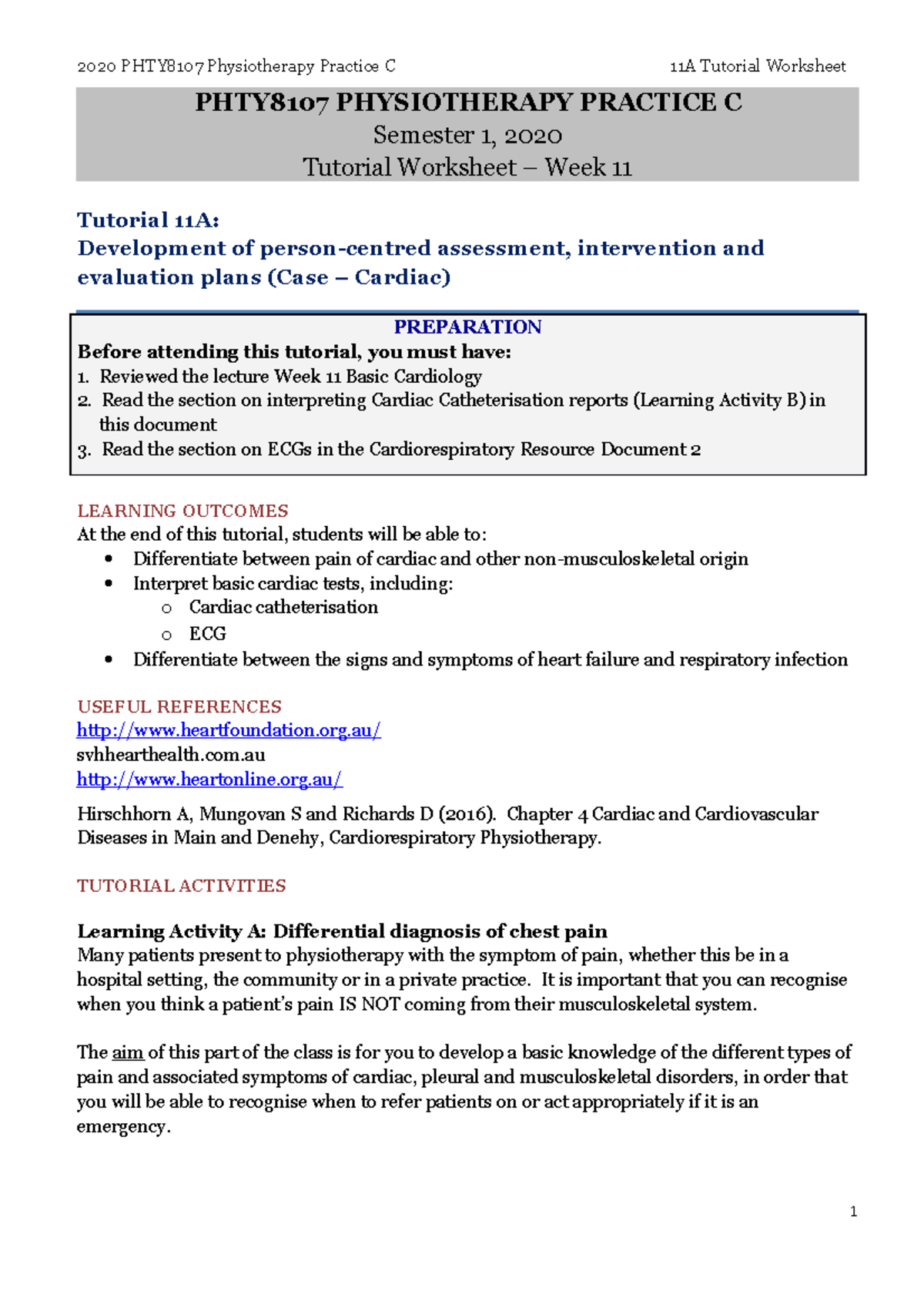 Tutorial A - PHTY8107 PHYSIOTHERAPY PRACTICE C Semester 1, 2020 ...
