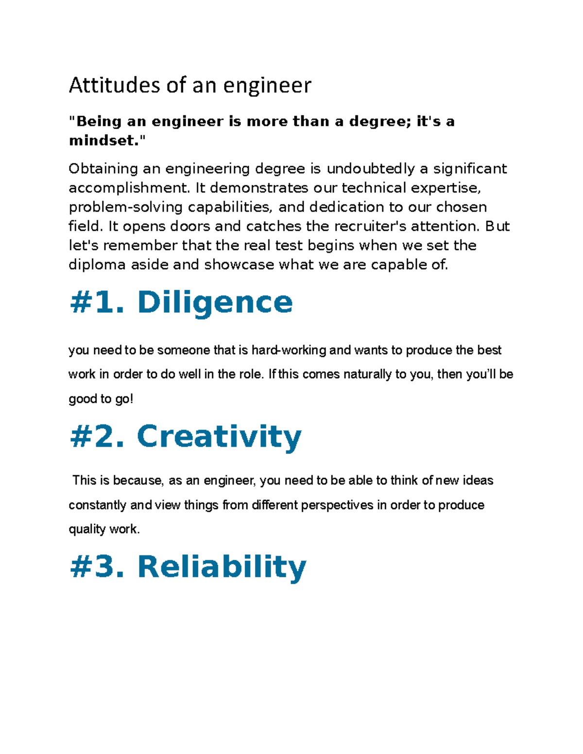 Attitudes of an engineer - Attitudes of an engineer "Being an engineer ...