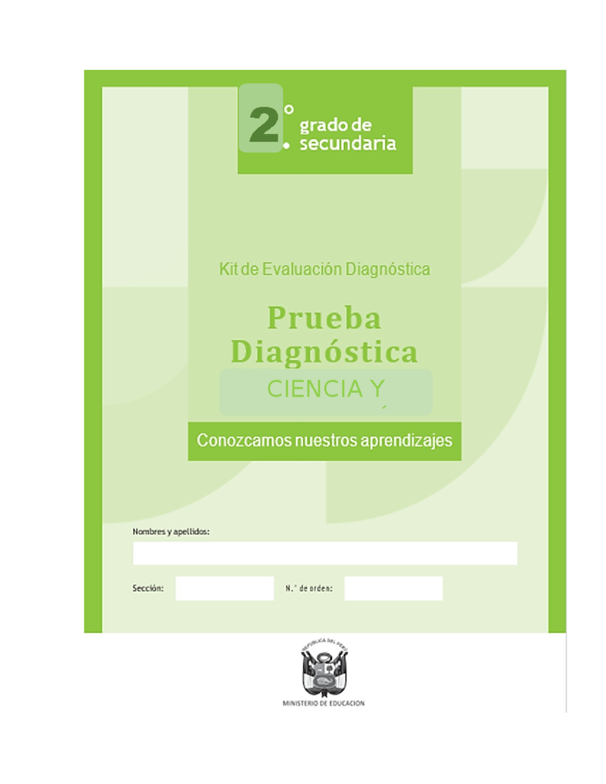 Prueba Diagnóstica C Y T 2° - CIENCIA Y TECNOLOGÍA 2 PRUEBA DIAGNÓSTICA ...