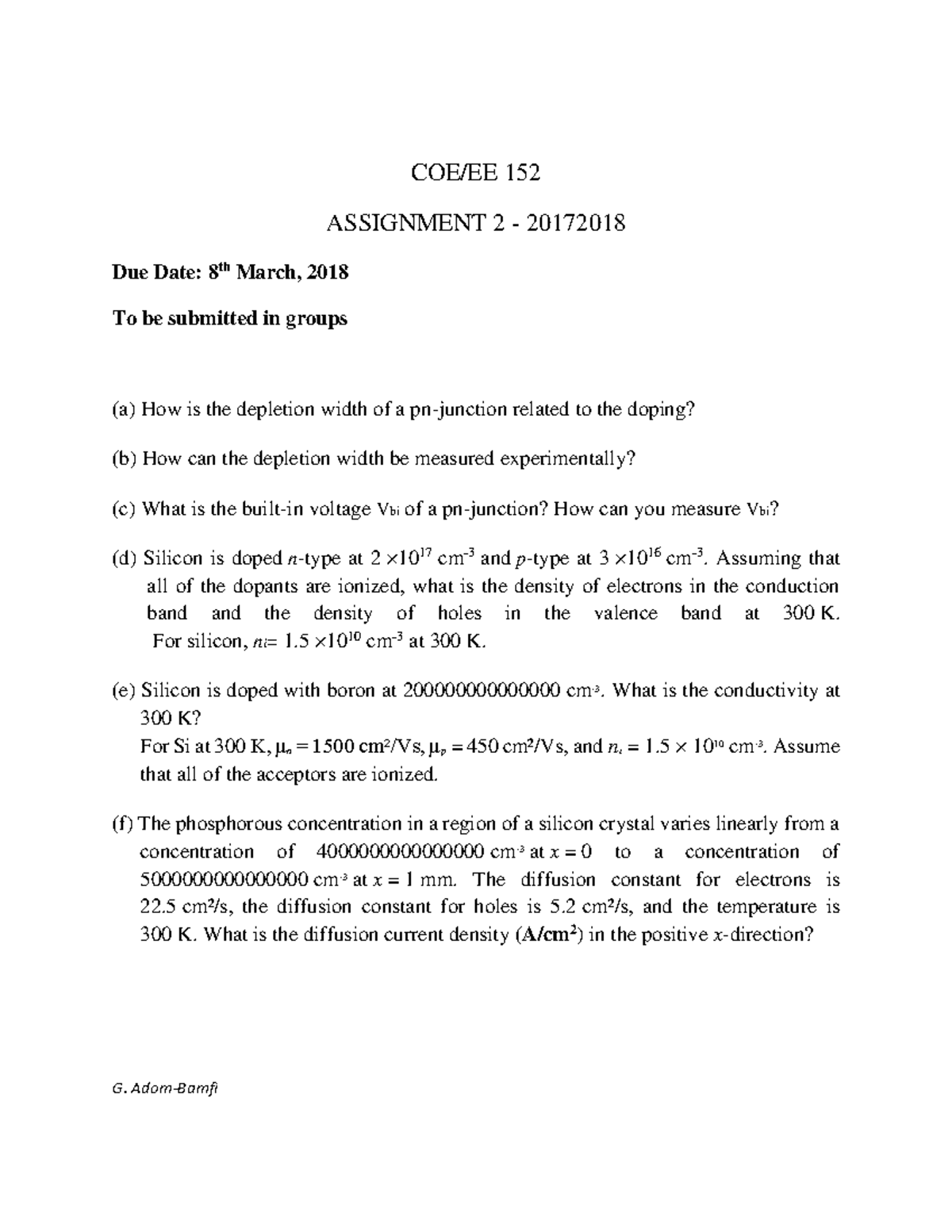 EE 152 Assignment 2 - fghjkl;lkjuytf - COE/EE 152 ASSIGNMENT 2 ...