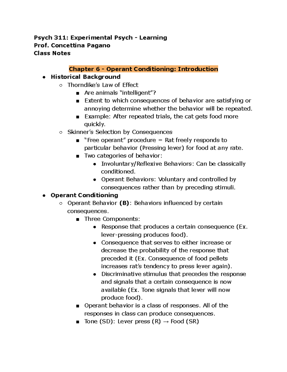 PSYCH 311 - Class Textbook Notes CH. 6 - Psych 311: Experimental Psych ...