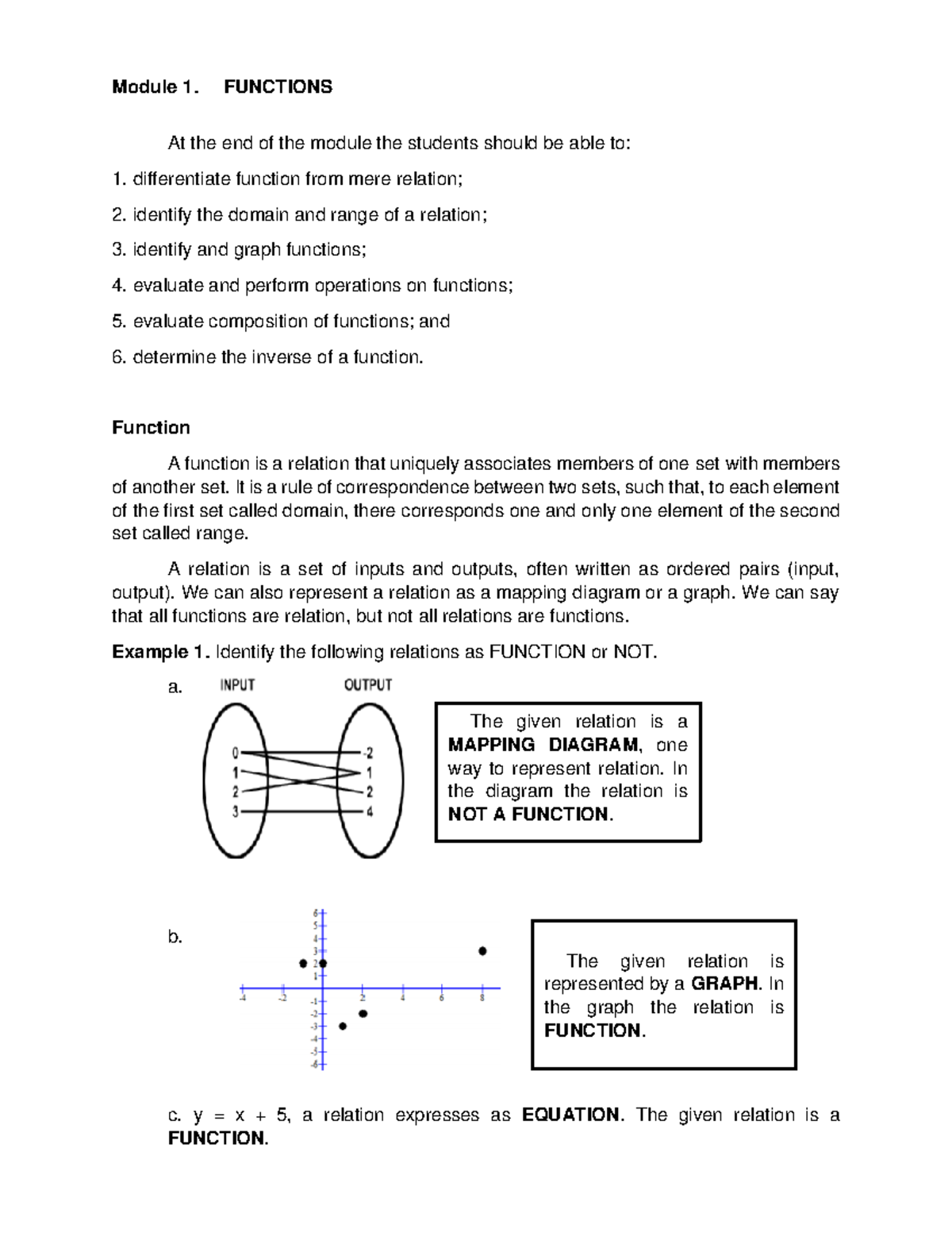 Module 1 - differential calculus - Module 1. FUNCTIONS At the end of the module the students ...