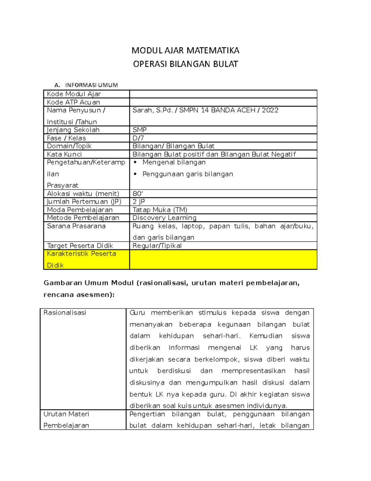 SMPN14 Modul AJAR Penjumlahan DAN Pengurangan - MODUL AJAR MATEMATIKA ...