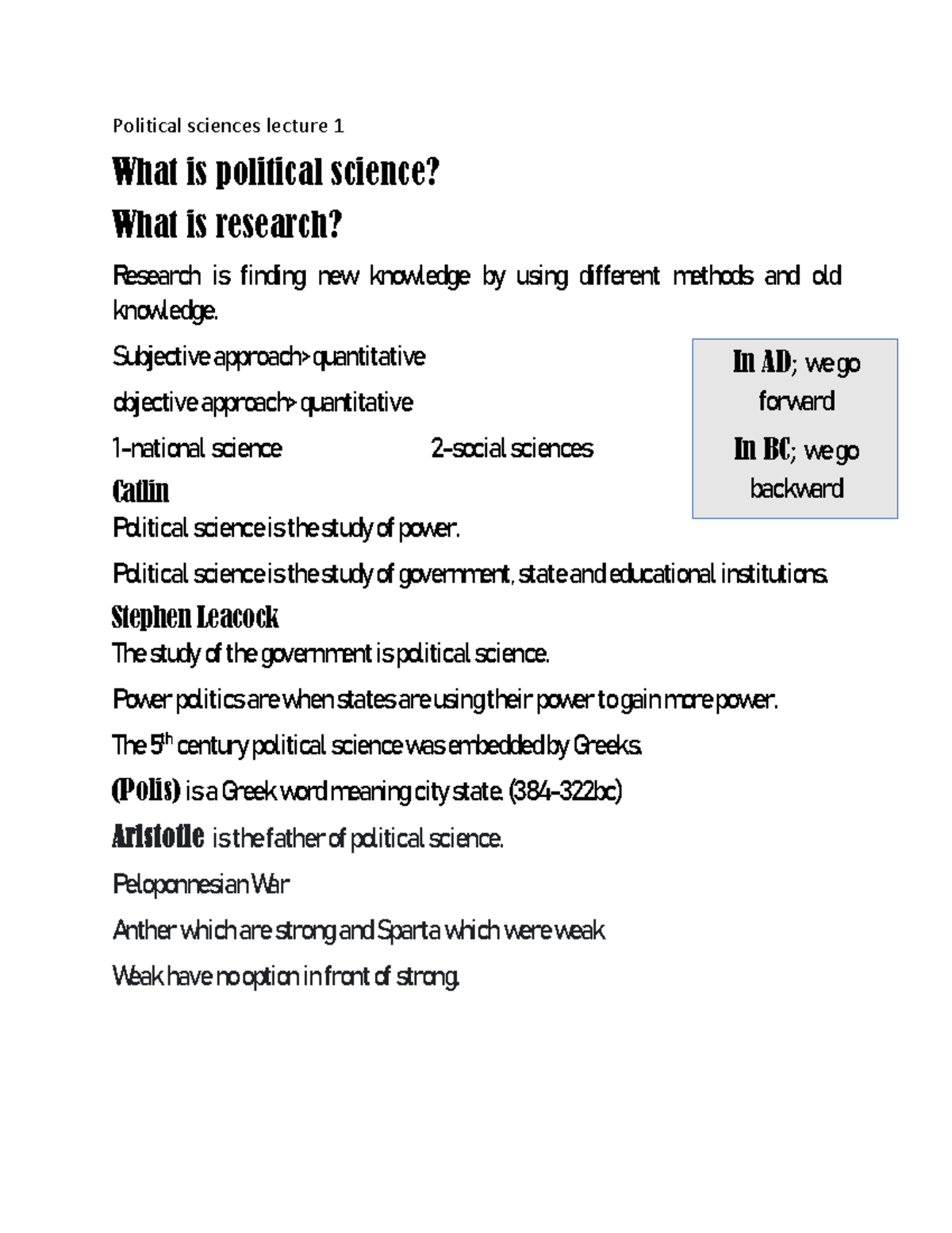 Political sciences lecture 1 - Subjectiveapproach>quantitative ...