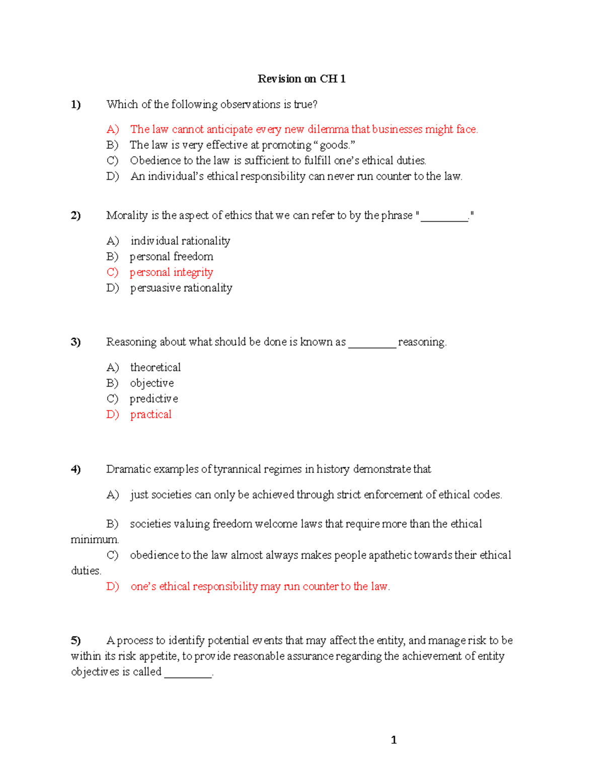 Test 1 ch 1 MCQ Answer - test examples - Revision on CH 1 1) Which of ...