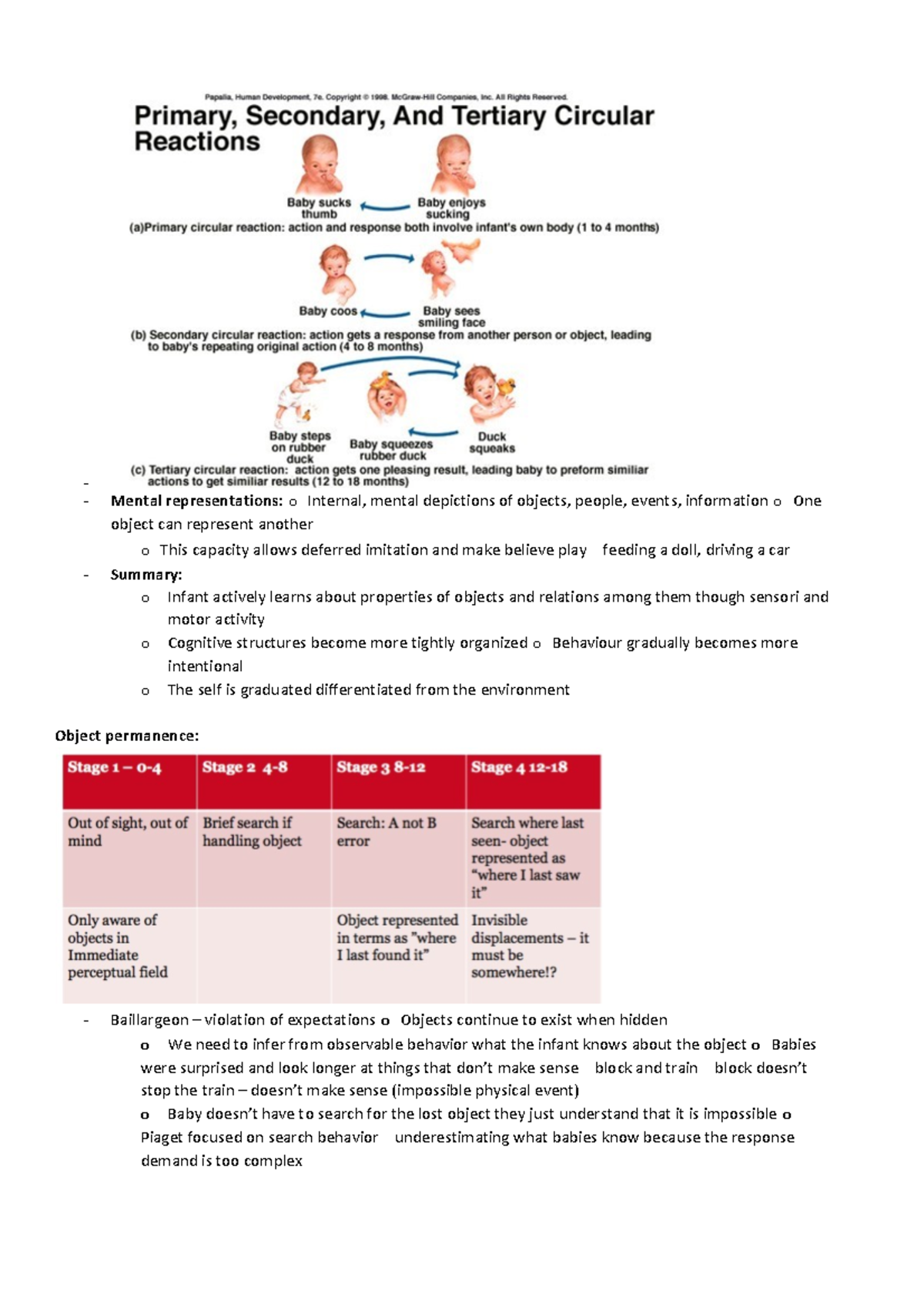 Developmental psych notes-9 - Mental representations: o Internal ...
