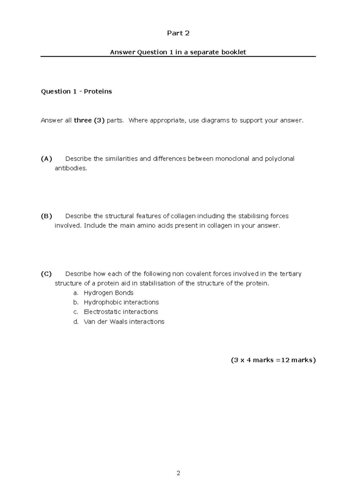 Sample/practice exam 2016, questions - Part 2 Answer Question 1 in a ...