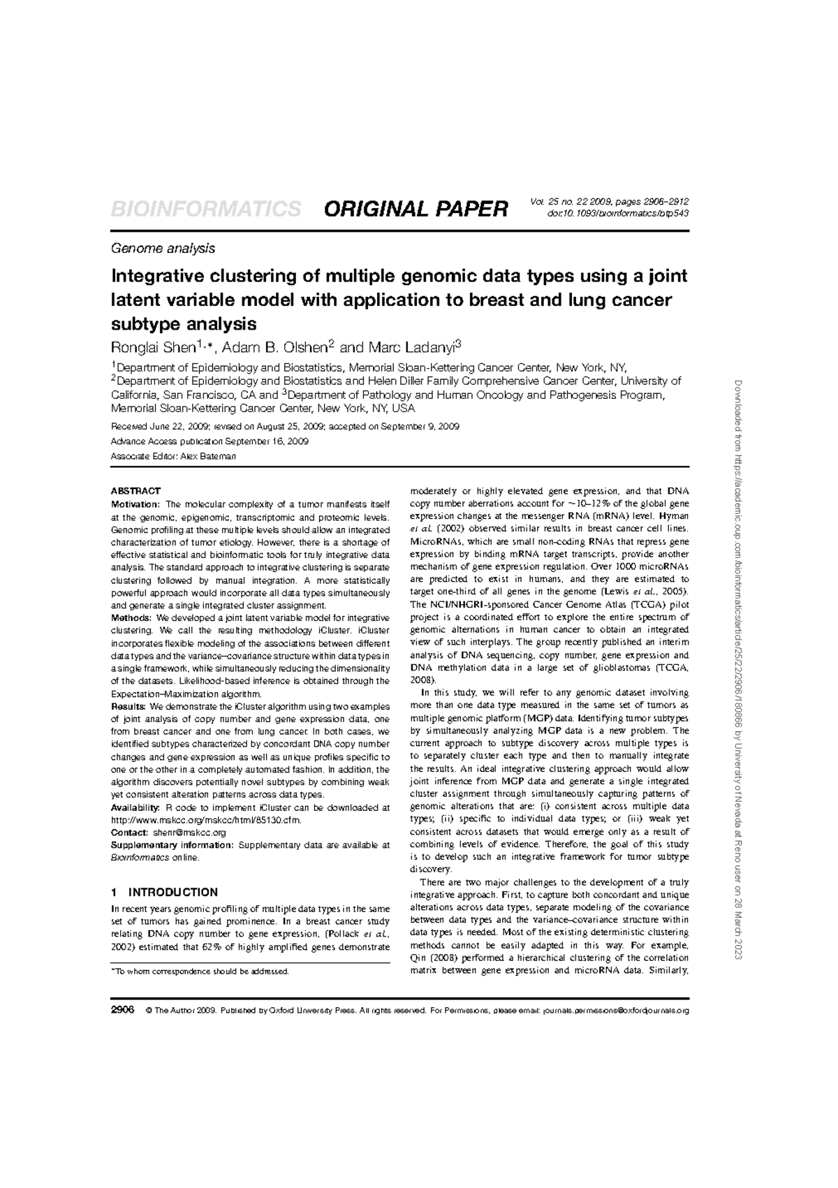 Bioinformatics 25 22 2906 - BIOINFORMATICS ORIGINAL PAPER Vol. 25 no ...