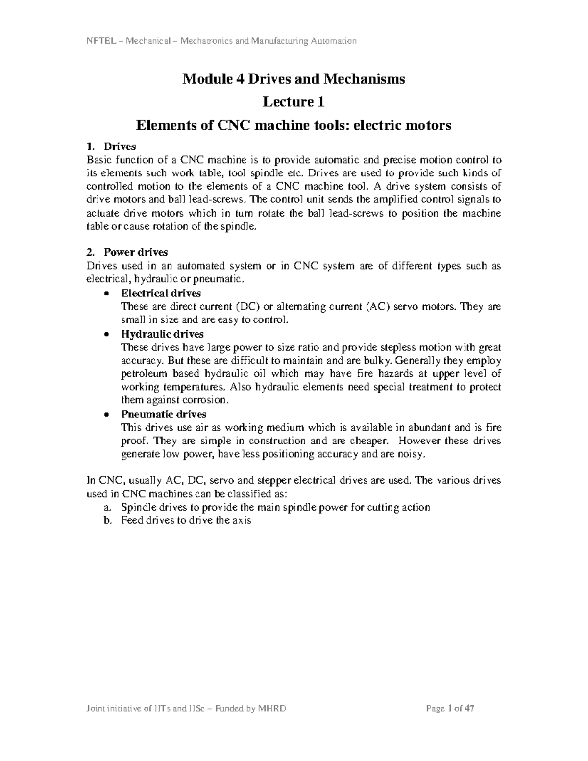 Drives and Mechanisms - Lecture notes pertaining to NPTEL and MIT ...