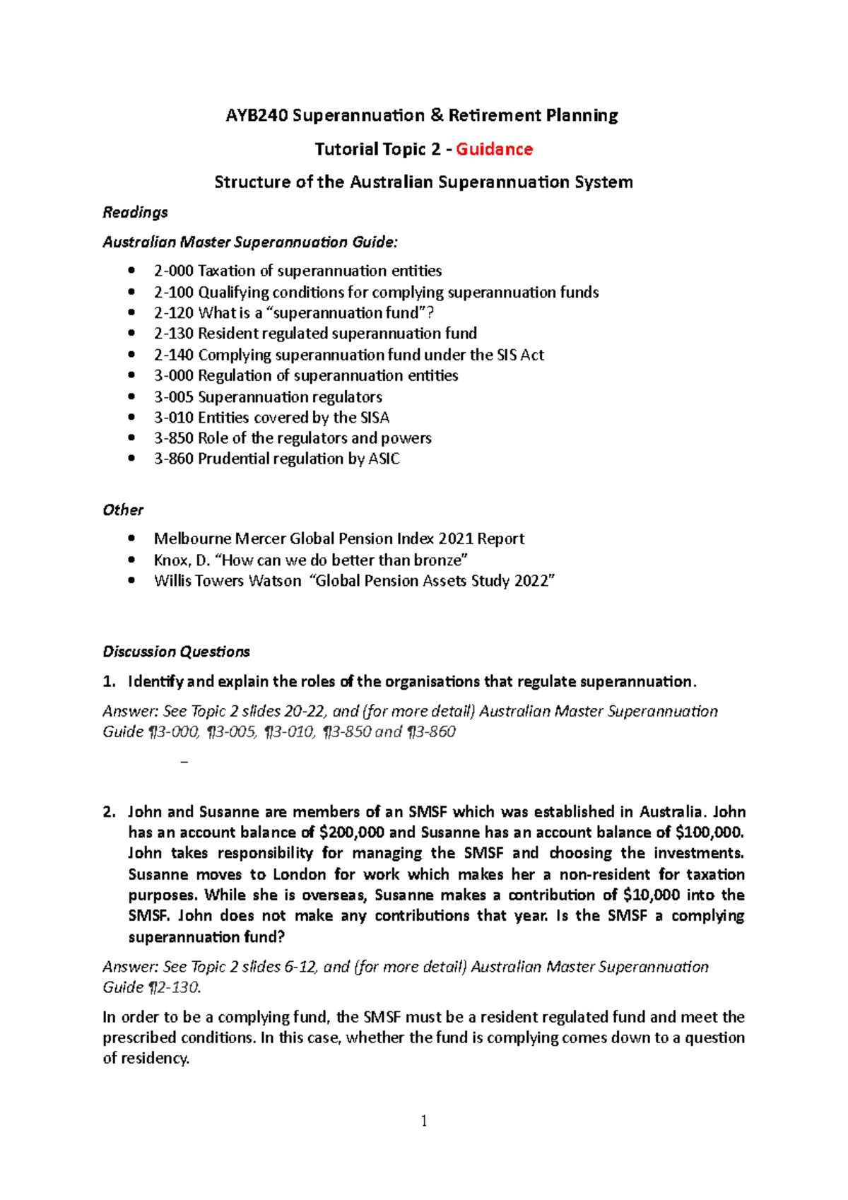 AYB240 Topic 2 Tutorial Guidance-2022 - AYB240 Superannuation ...