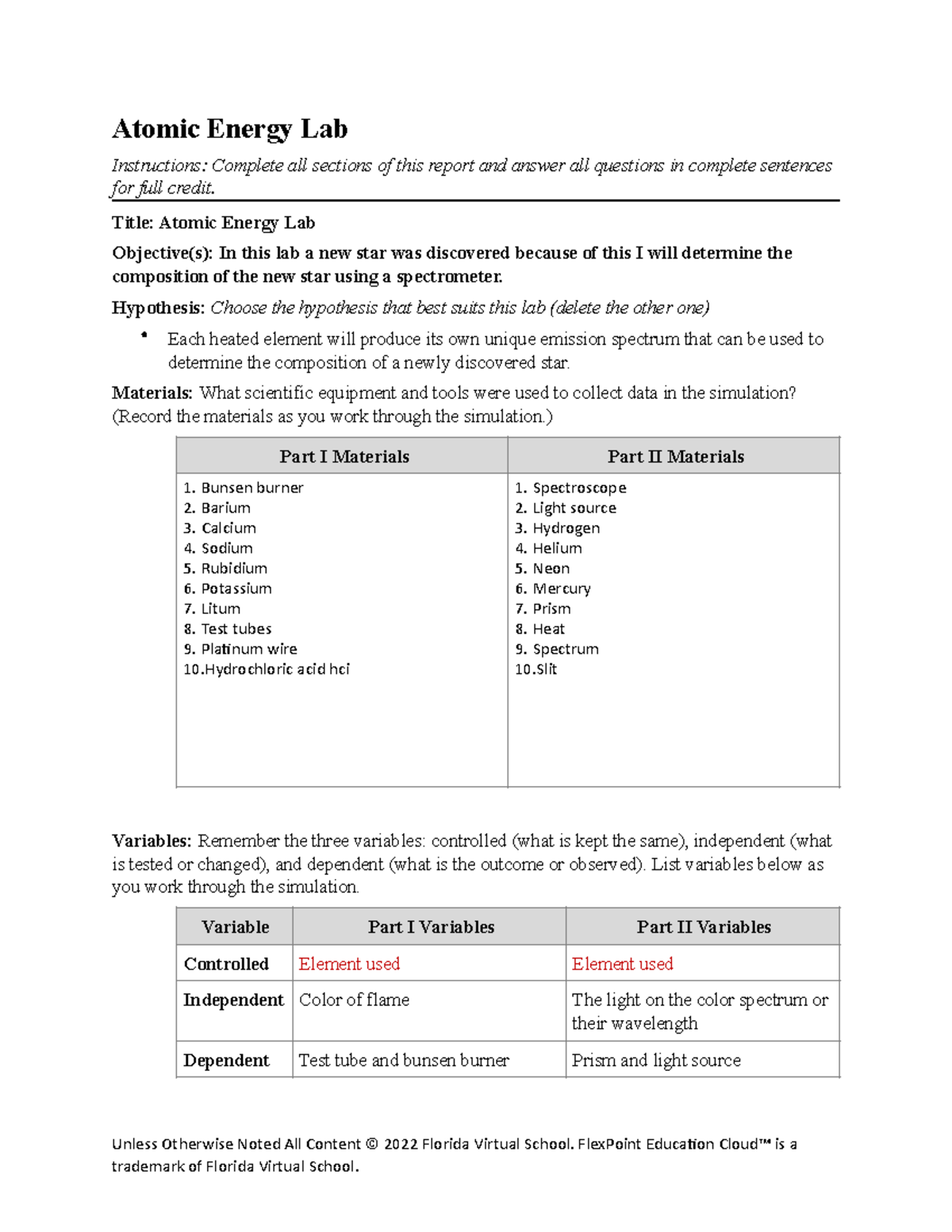 Atomic energy lab - Atomic Energy Lab Instructions: Complete all ...