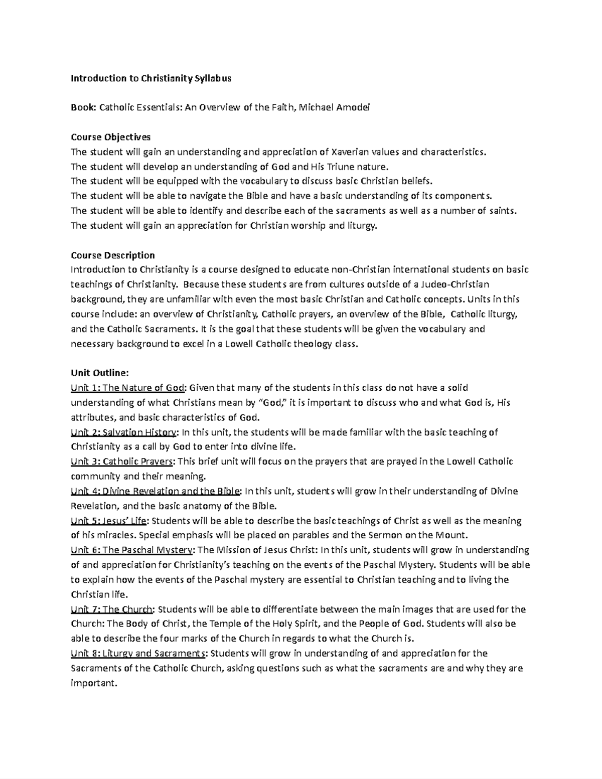 Copy of Introduction to Christianity Syllabus 2021 - Google Docs - Studocu