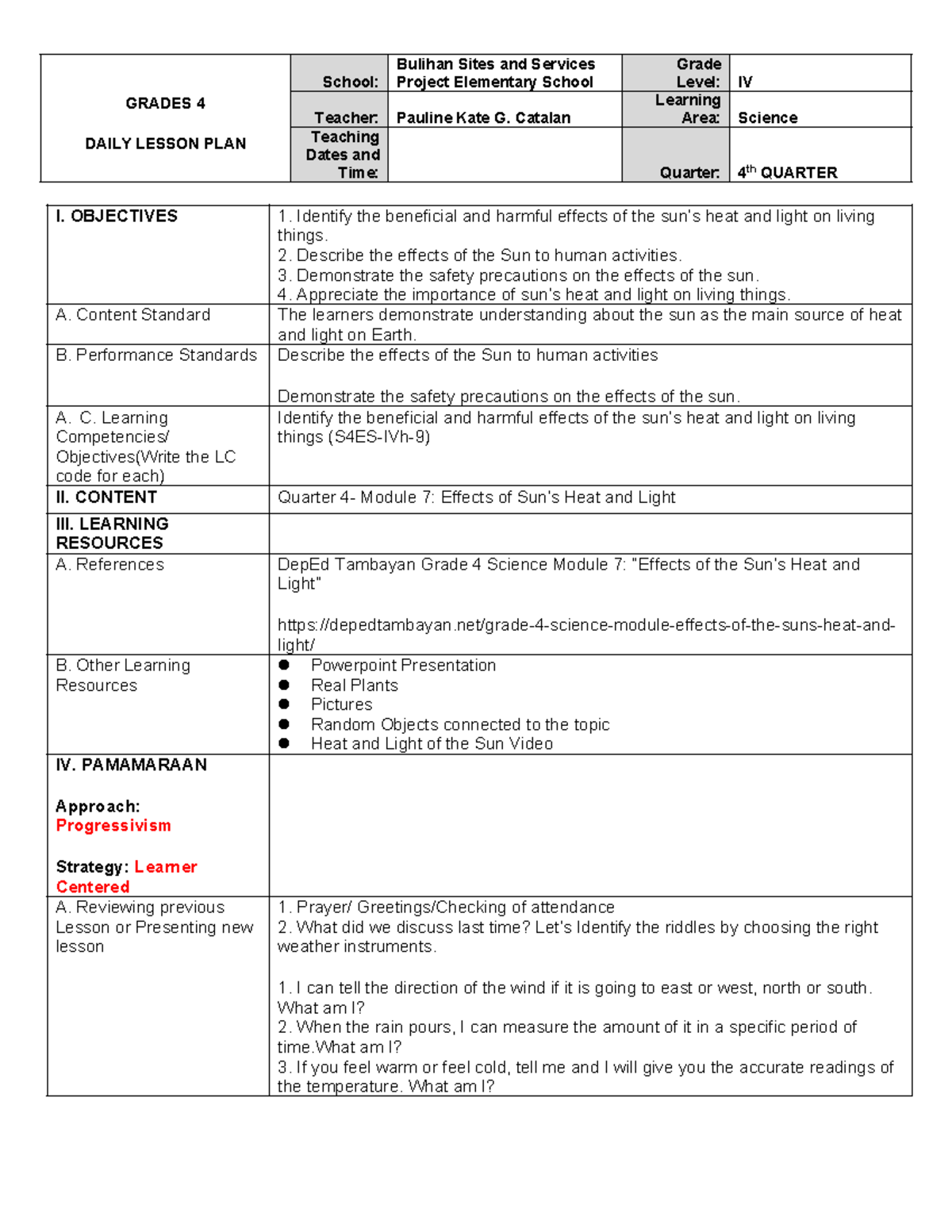 Grade 4 demo science - Benefits and harmful effects of sunlight to ...