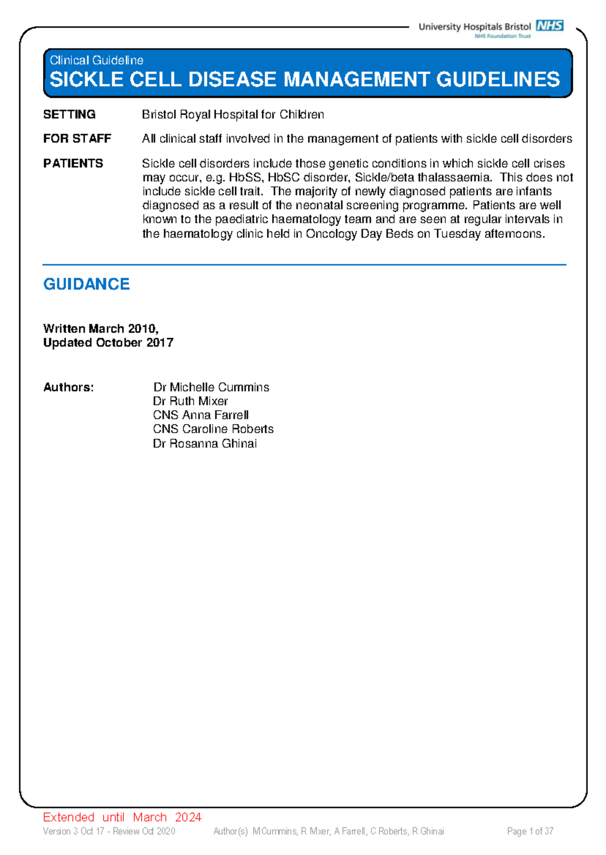 Sickle Cell Disease Management Guidelines-3 - Author(s) M Cummins, R ...