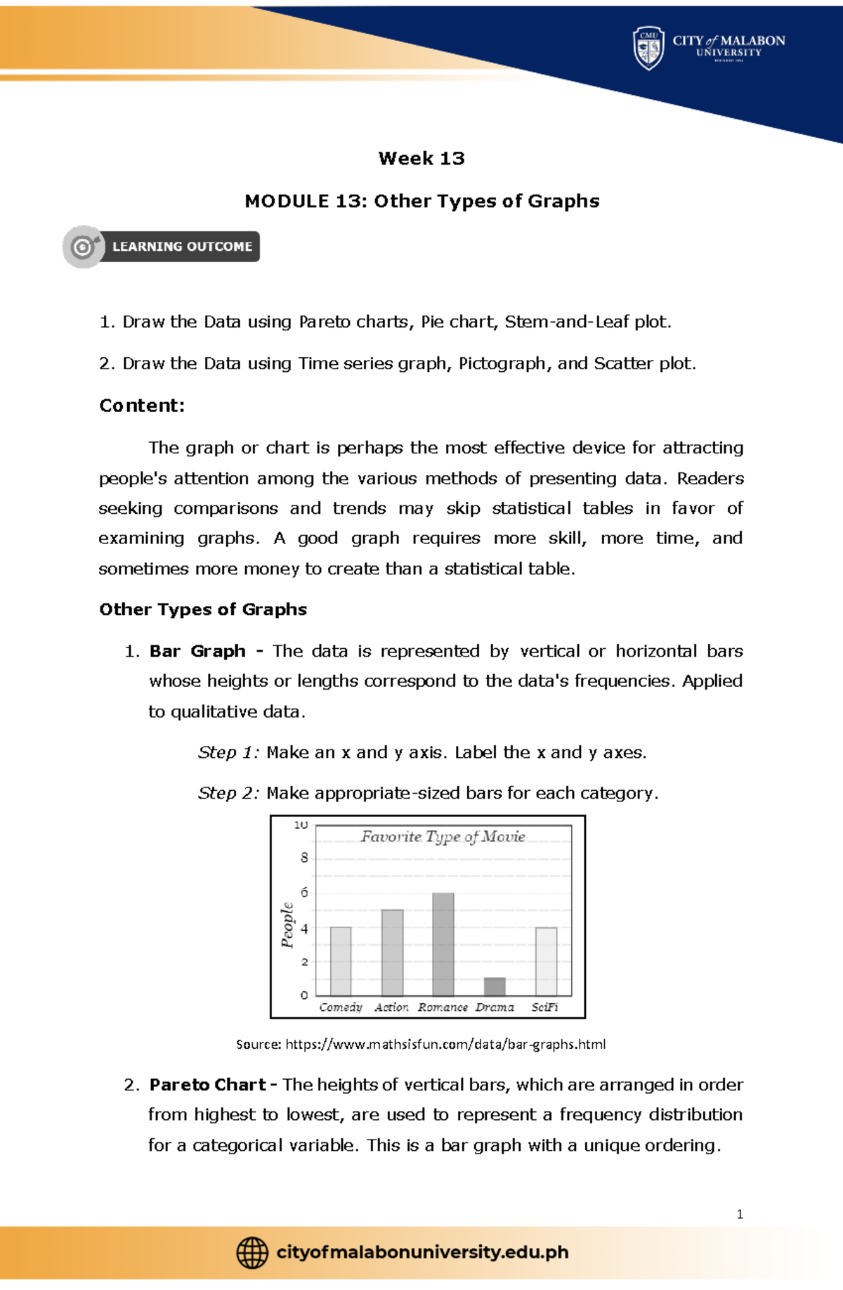 MMW Module 13 - MMW - Week 13 MODULE 13 : Other Types of Graphs 1. Draw ...