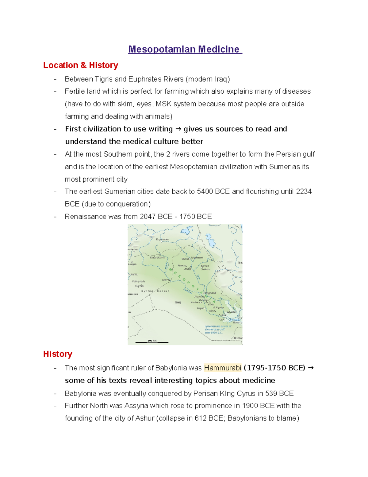 Week 2 - Week 2 lecture notes - Mesopotamian Medicine Location ...