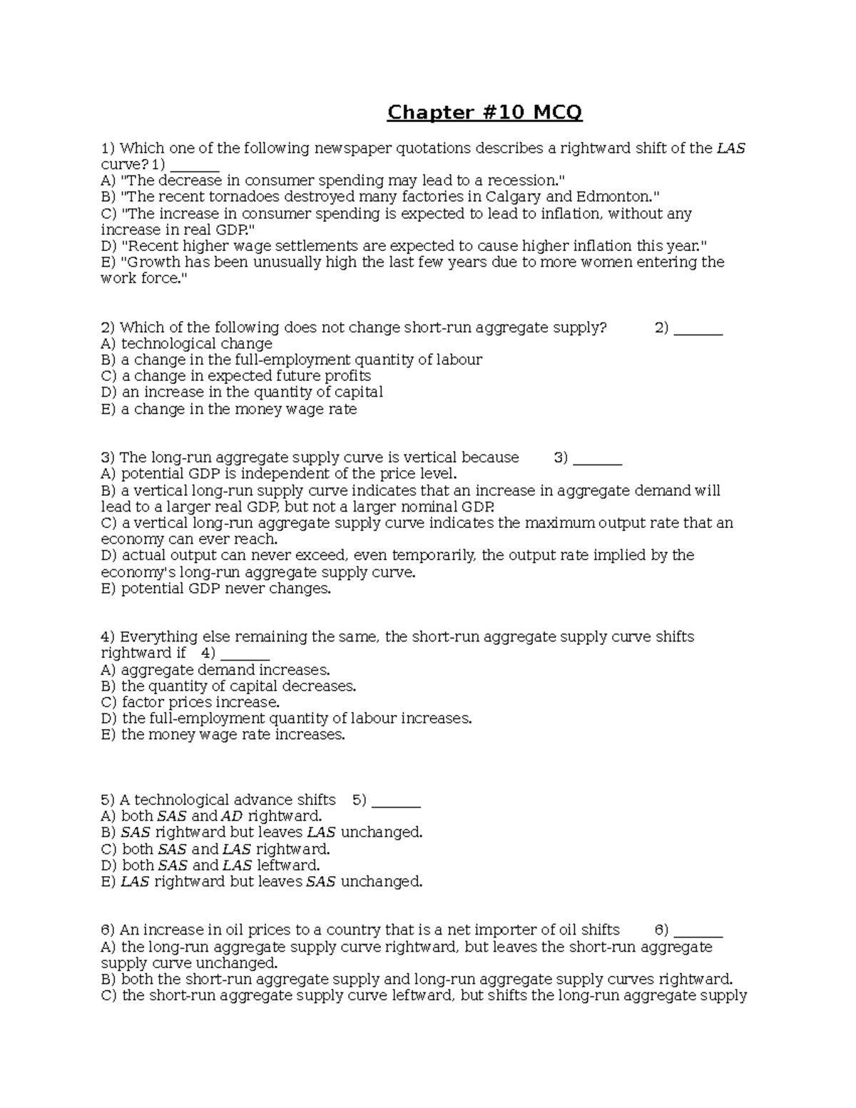 Chapter 10 MCQ - Work - Chapter #10 MCQ Which one of the following ...