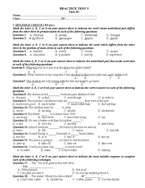 De2 - đề hay - PRACTICE TEST 2 Time 60’ - Studocu