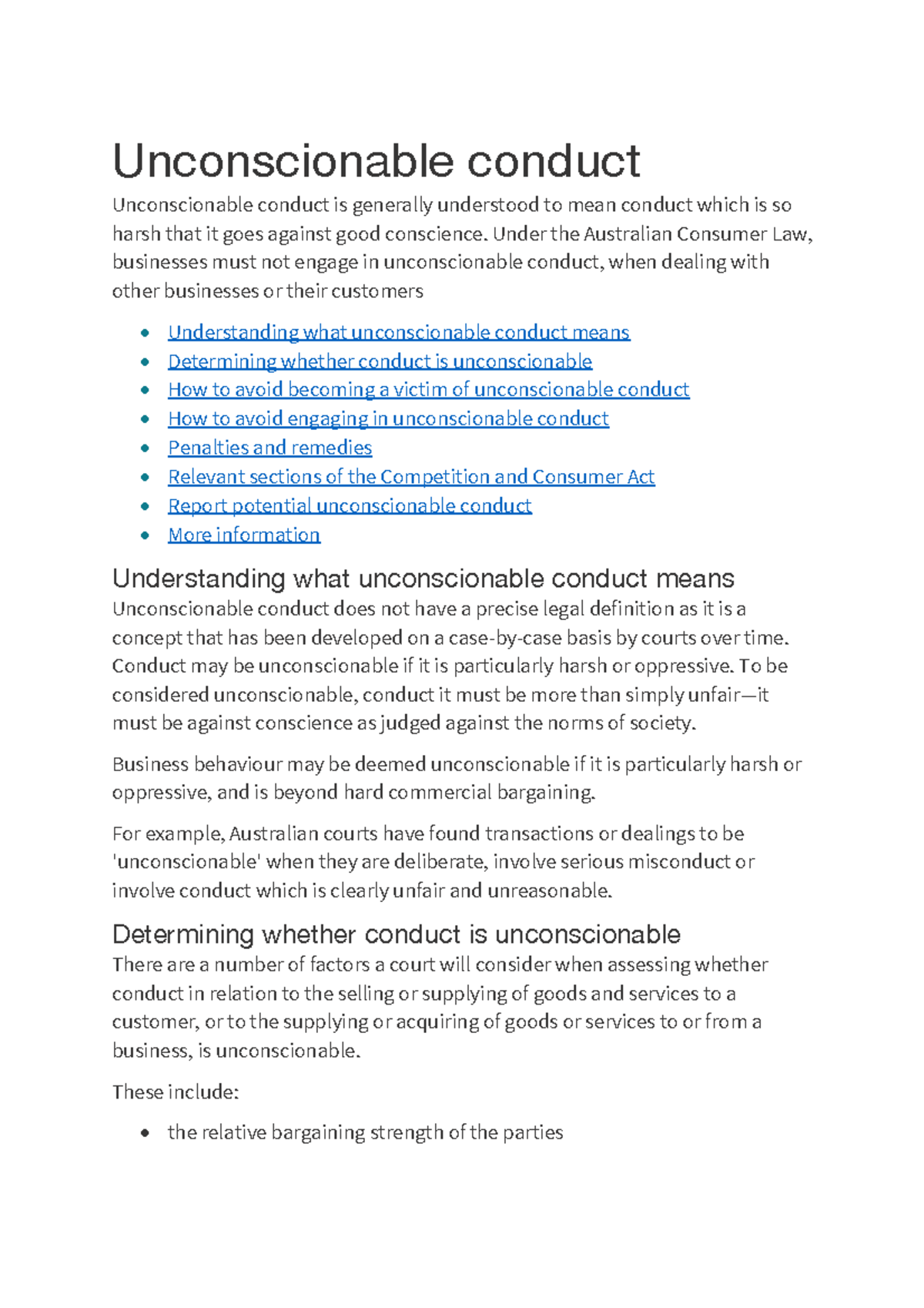 Final exam ACCC resources - Unconscionable conduct Unconscionable ...