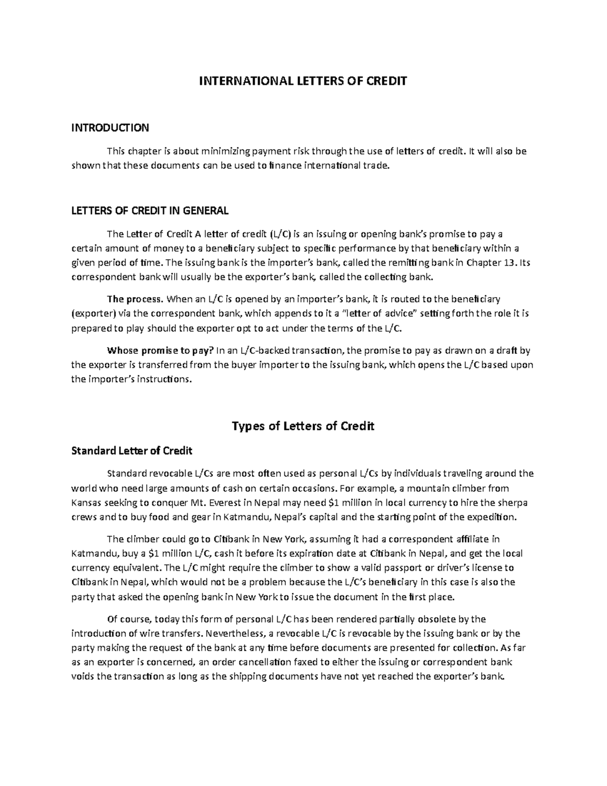 International Letters OF Credit - INTERNATIONAL LETTERS OF CREDIT ...