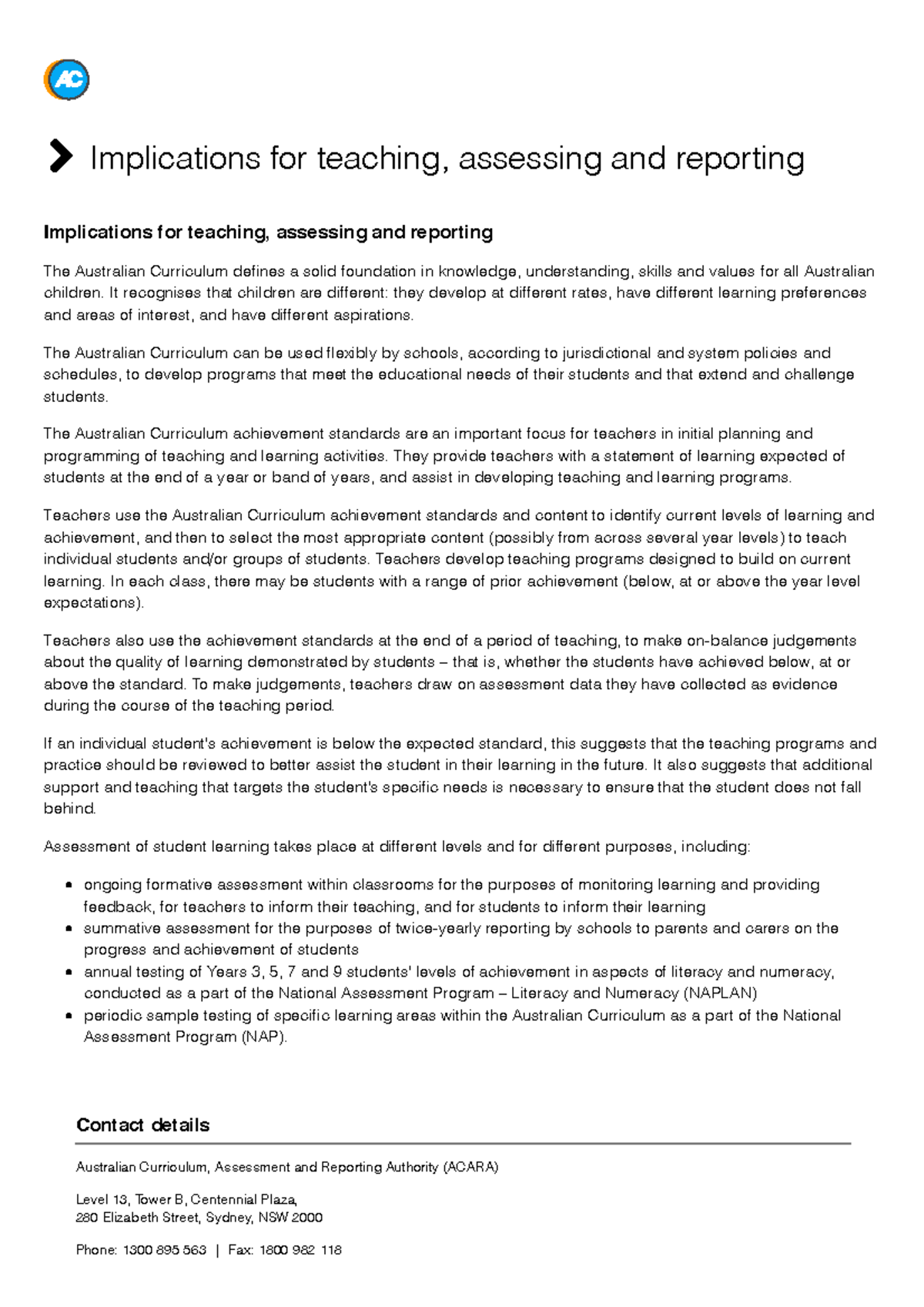 Australian Curriculum- Implications for teaching, assessing and ...